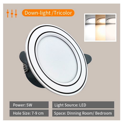 Downlight Ceiling Light Recessed Pin Light Led Tricolor 5w Round Panel ...