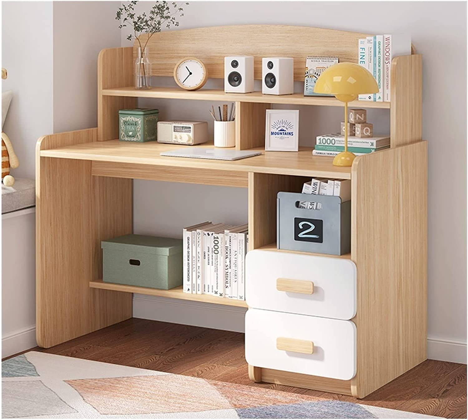 Modern Scandinavian All-in-One Study Bookcase, Desk Corner Desk for ...
