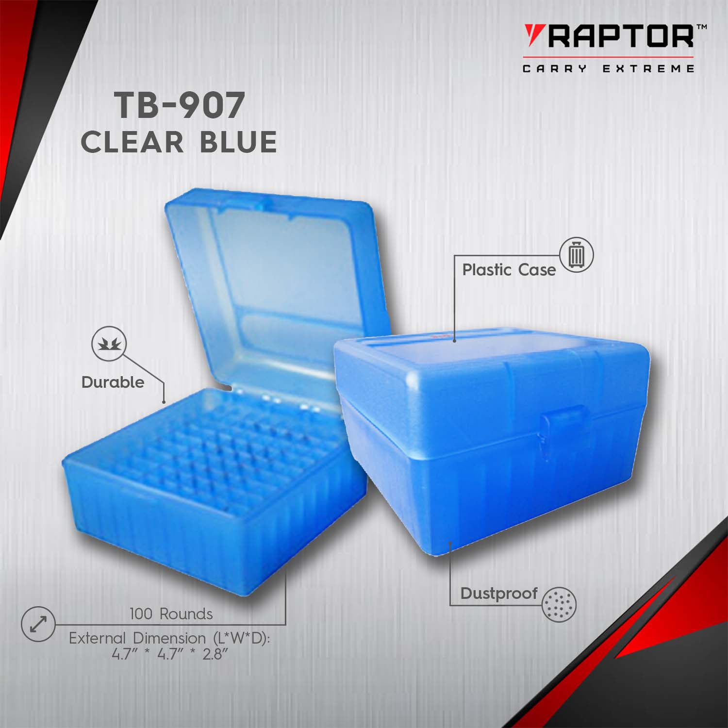 Raptor TB907 Clear Blue Plastic Ammo Box for 17 Fireball 17 221 223 Rem 204 Ruger 222 Rem Mag ...