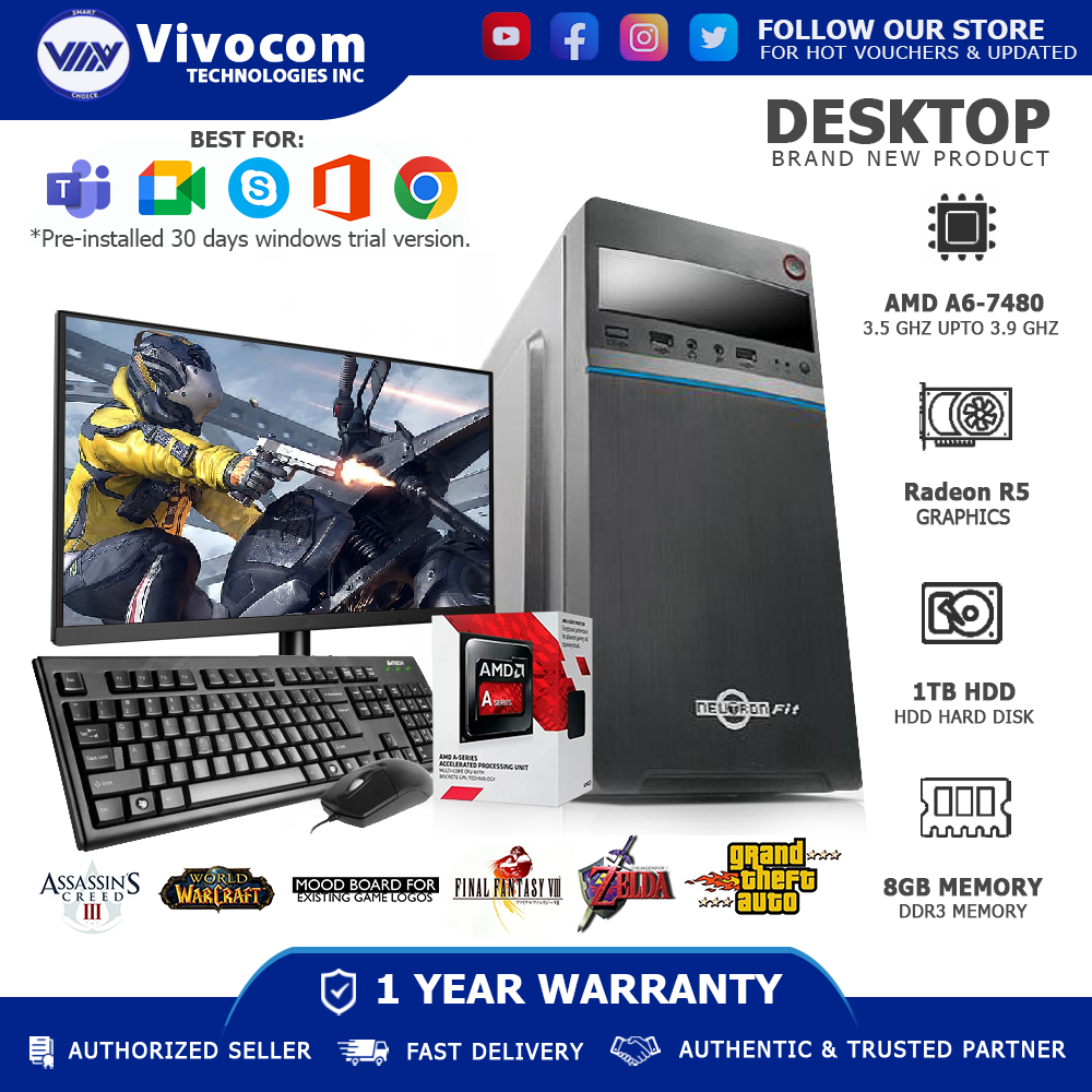 AMD A6-7480 Dual-Core/ 8GB DDR3 Memory / 1TB HDD / 18.5 LED MONITOR ...