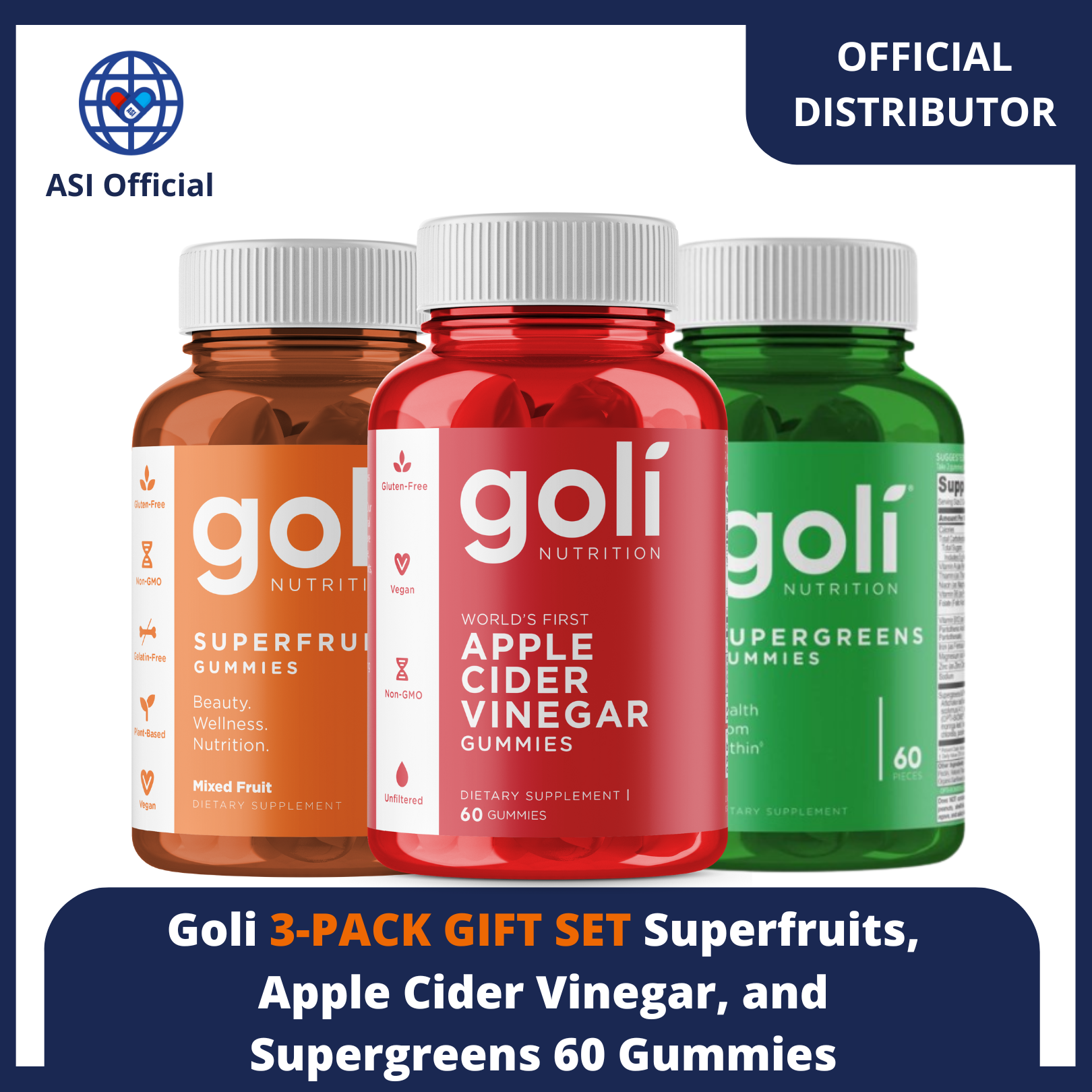 Goli 3-PACK GIFT SET Superfruits, Apple Cider Vinegar, and Supergreens ...