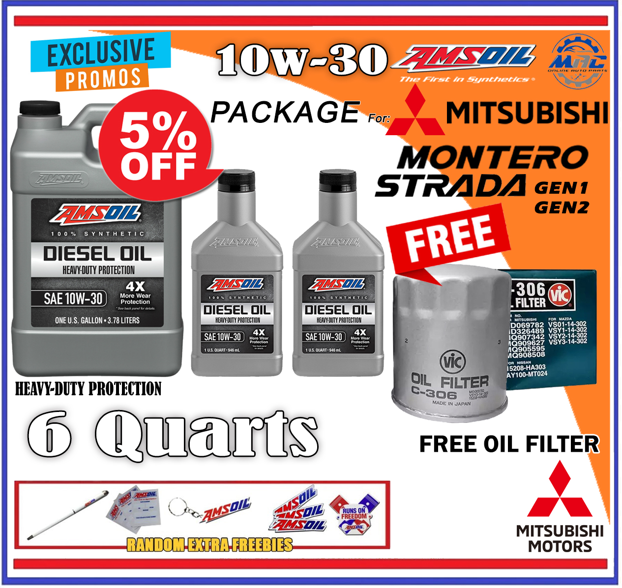 AMSoil Heavy-Duty 10w-30 6 Quarts Diesel Engine For Mitsubishi Montero Gen1 Gen2 | Lazada PH