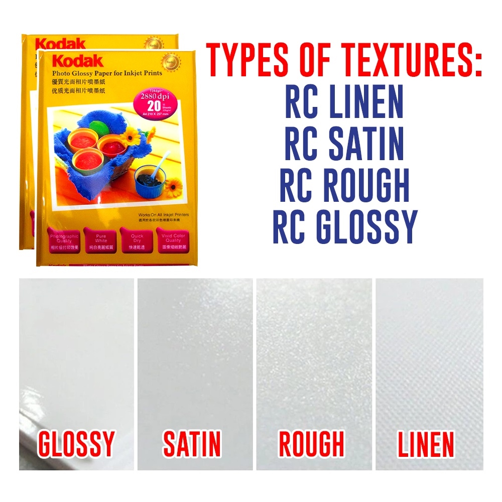 V . xl57717xrj97 A4 Size Kodak RC glossy Linen woven satin rough satin ...