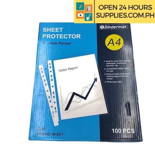 Bindermax Sheet Protector 11-Hole Pocket A4, Short 100 PCS clear sheet ...