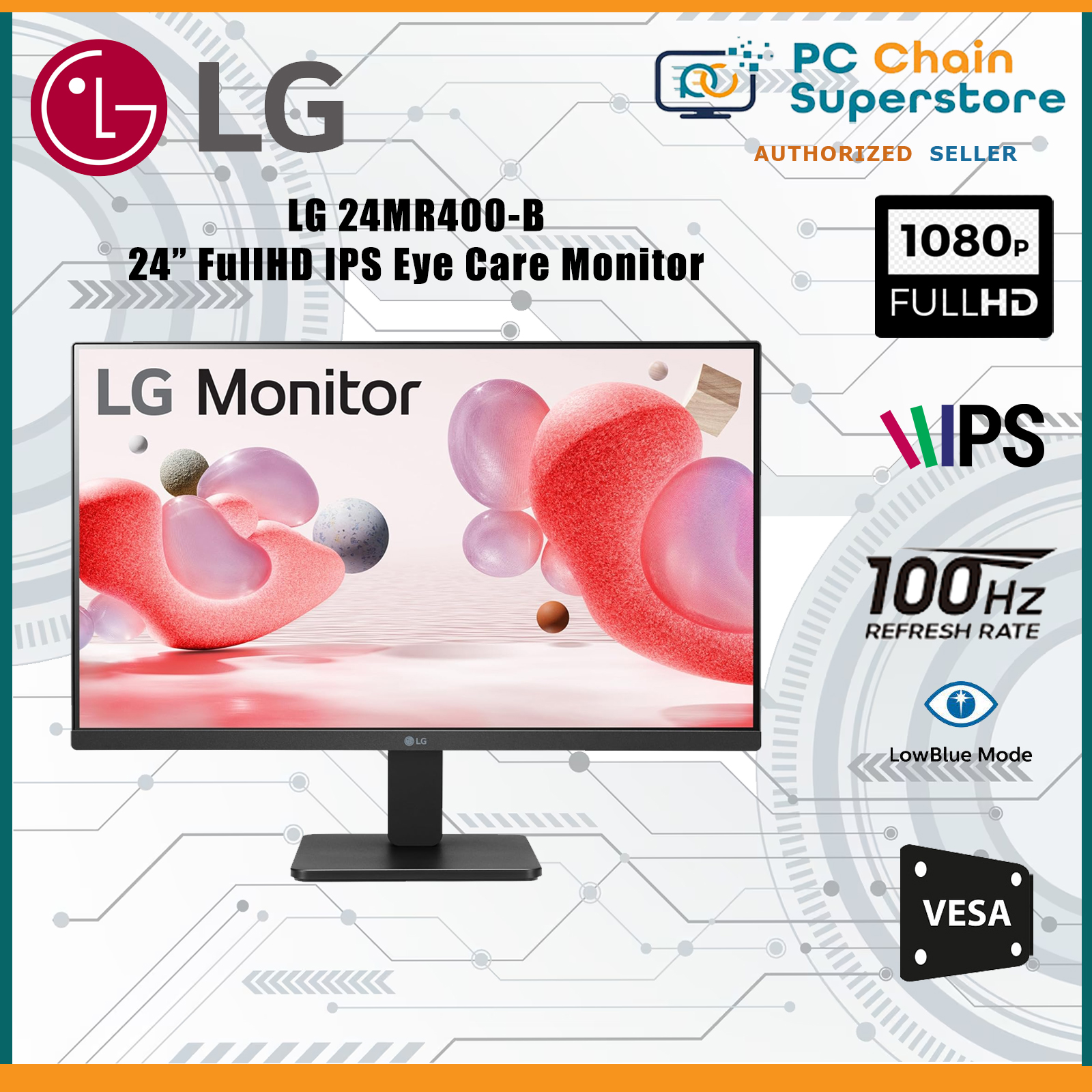 LG 24MR400-B Eye Care Borderless Monitor - 24" Full HD IPS / 100Hz / Vesa Mountable / Freesync ...
