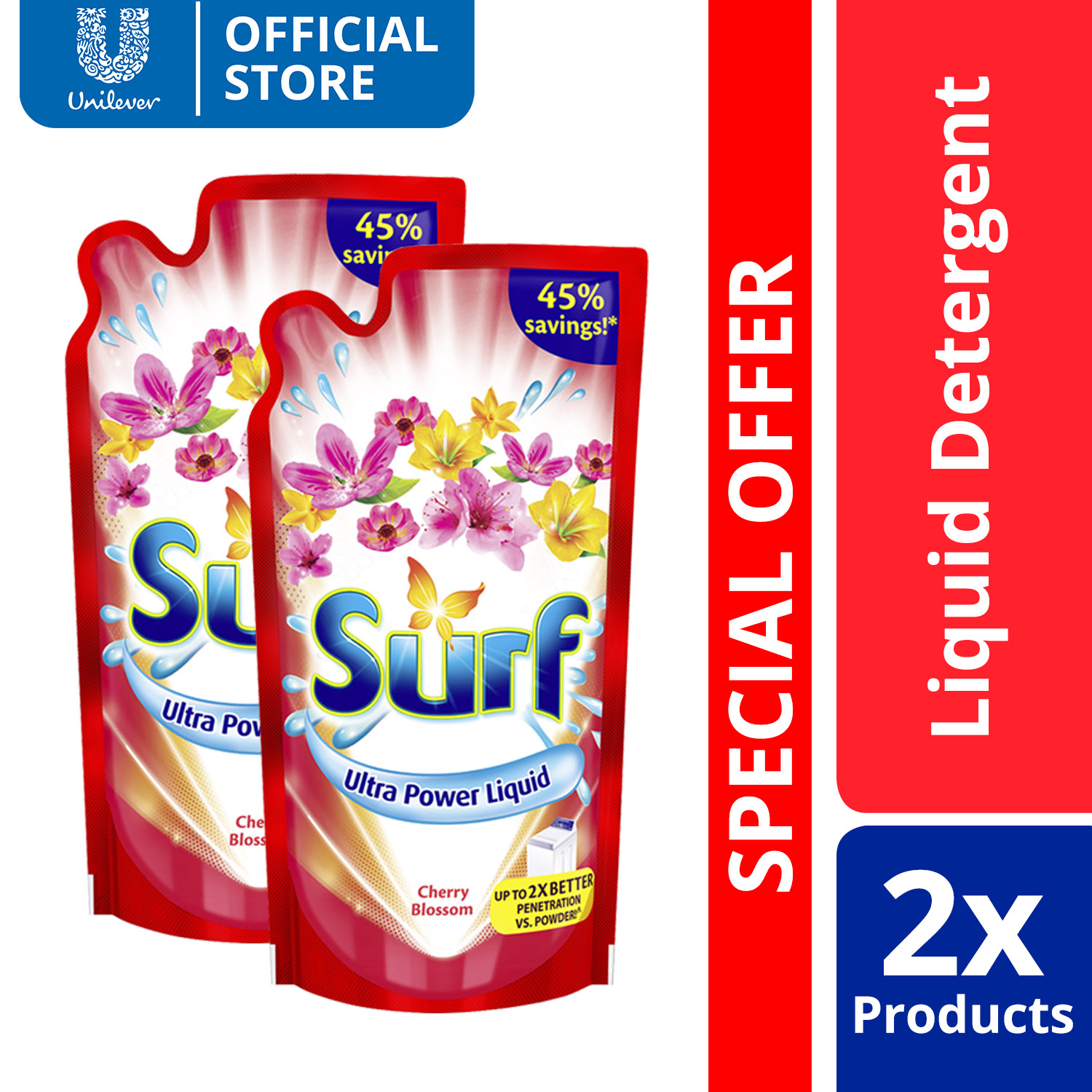 [BUNDLE OF 2] Surf Cherry Blossom Laundry Liquid Detergent 900ML ...