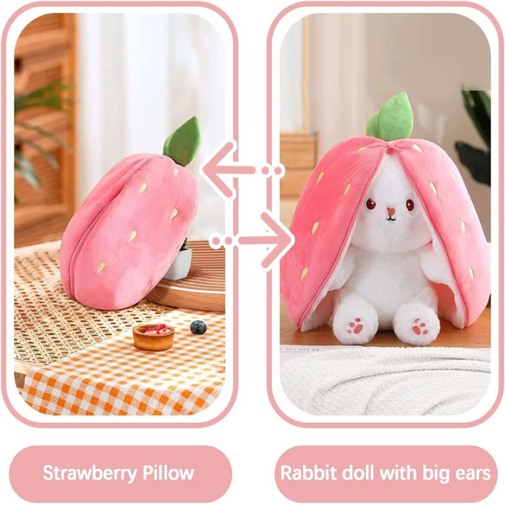 18/25/35CM Strawberry Rabbit Plush Cute Bunny Plushie Stuffed Doll 2in1 ...