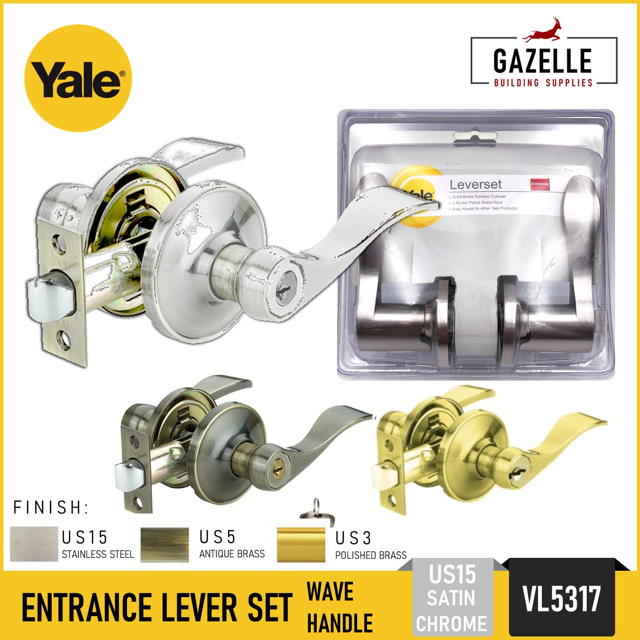 Yale Tubular Entrance Lever Lockset Leverset Door Lever Wave Handle ...