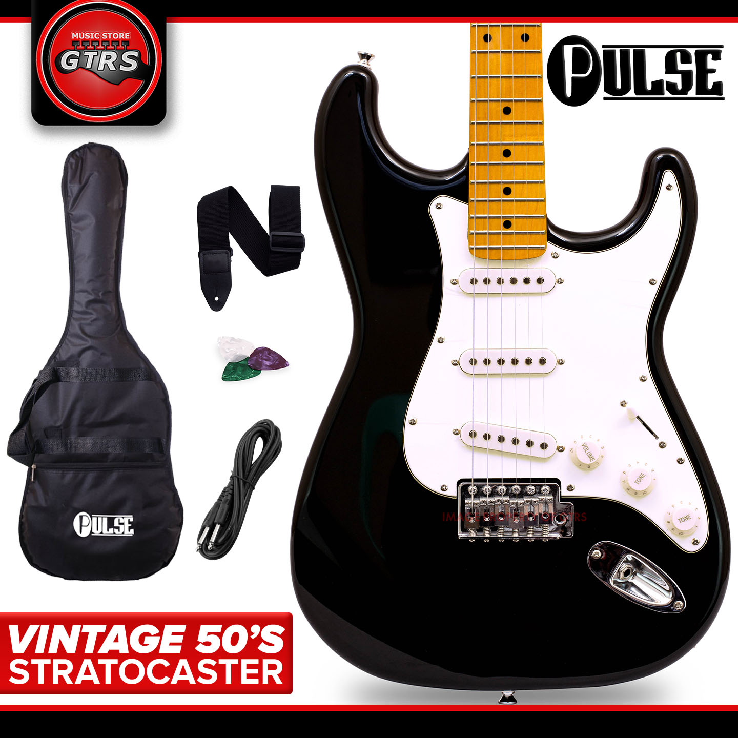 Pulse Vintage 50's Series Stratocaster Electric Guitar with FREE ...