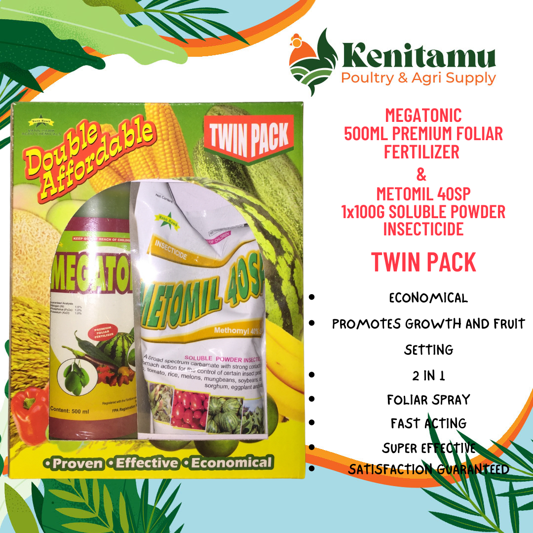 MEGATONIC 500ML PREMIUM FOLIAR FERTILIZER & METOMIL 40SP 1x100G INSECTICIDE (TWIN PACK) BY: VANN ...