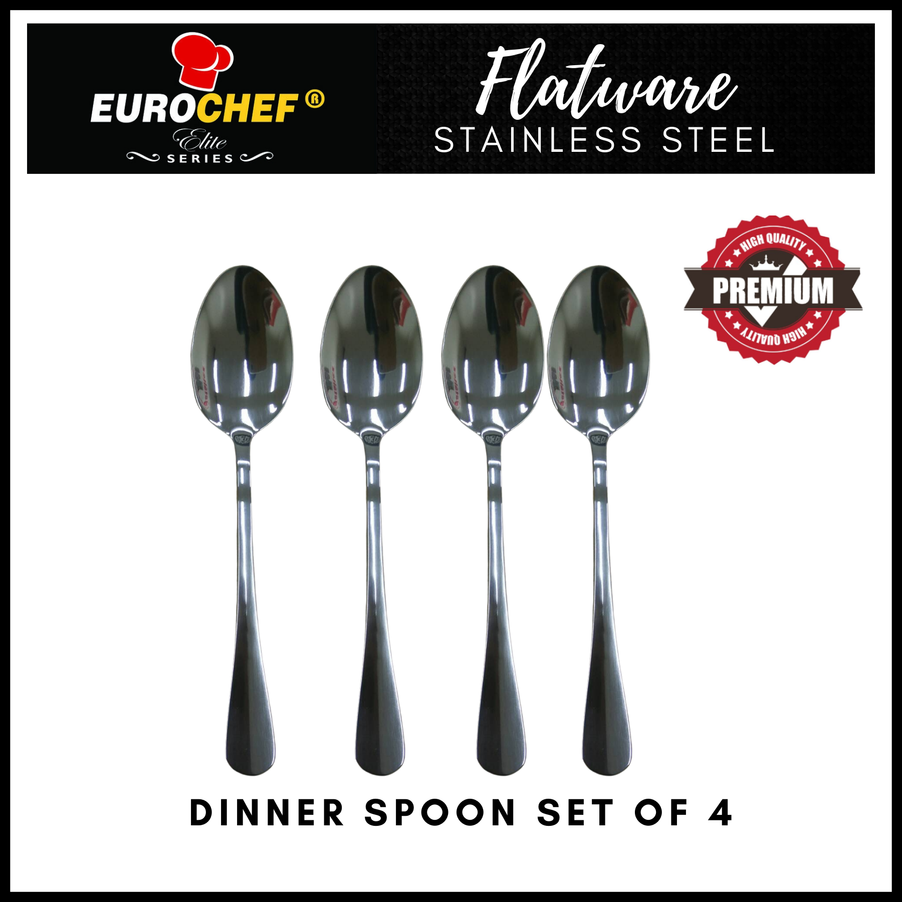 Eurochef TB21 4pcs Dinner Spoon, Comprised of Heavyweight High Quality ...
