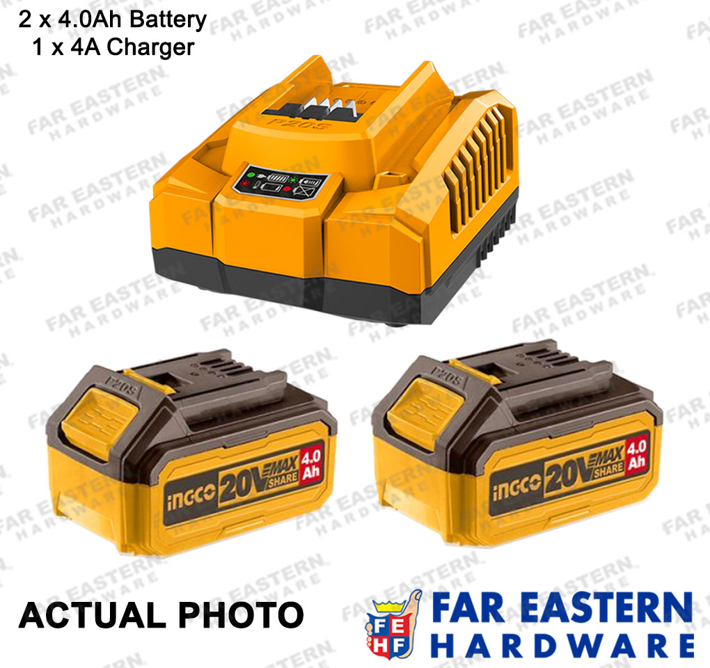 INGCO Battery & Charger Kit 20V for Cordless Power Tools 2.0Ah | 4.0Ah ...