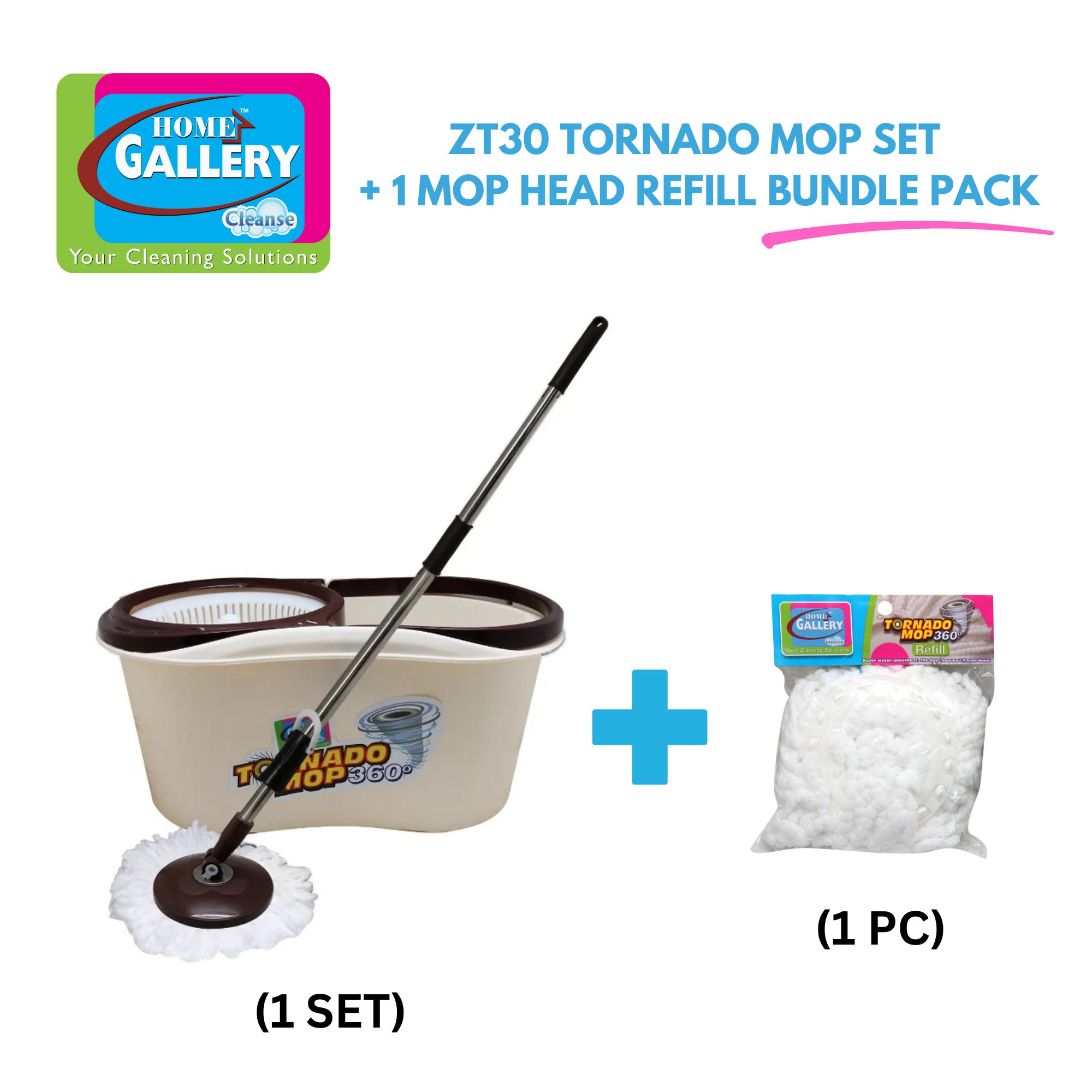 Home Gallery Tornado Mop Spin-Dry Bucket with 1 Microfiber Mop Head Set ...
