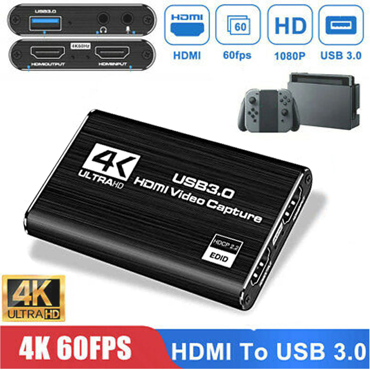 4K HDMI-compatibleTo USB 3.0 Video Capture Card Dongle 1080P 60fps HD ...