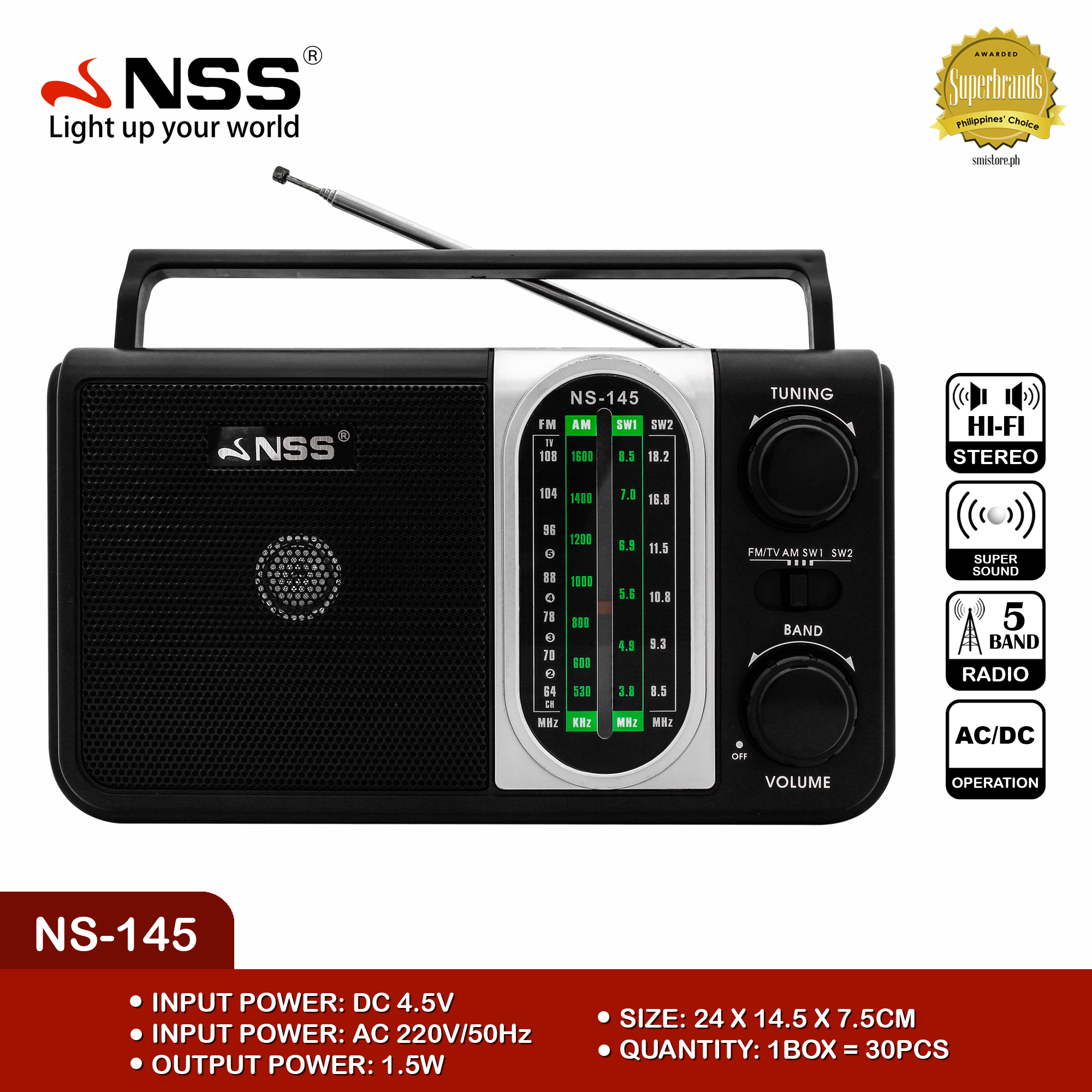 NSS - Radio FM/AM/SW1-2/TV Portable Radio 5 Band AC/DC Mini Radio Long ...