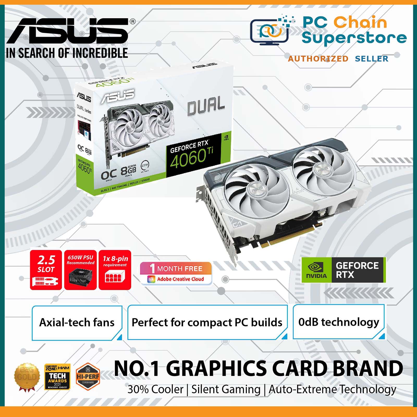 ASUS Dual RTX 4060 Ti White OC Edition 8GB GDDR6 Graphics Card 4060Ti ...