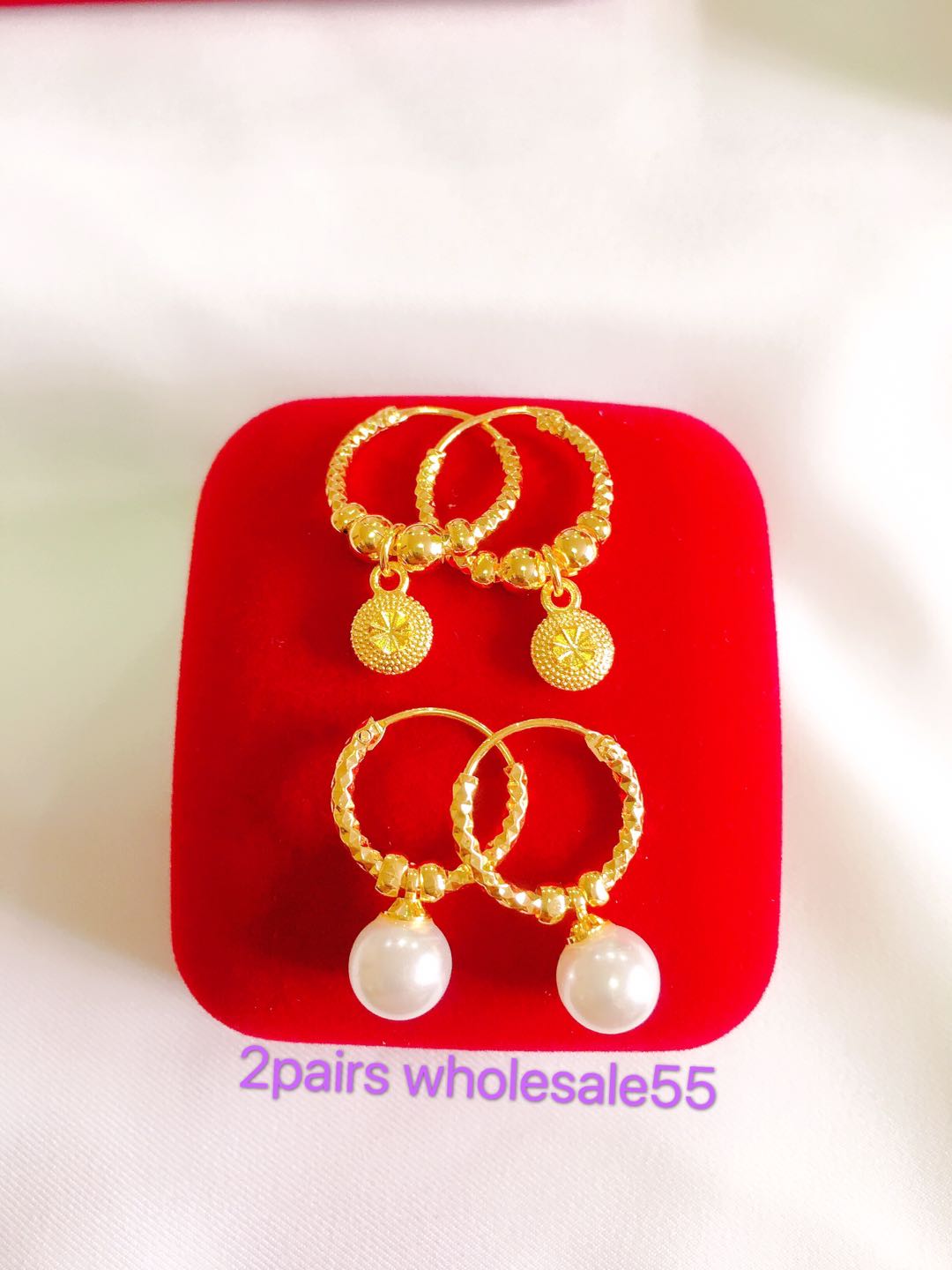 yy 2pairs p55 14k gold plated bangkok gold hoop earrings for women ...