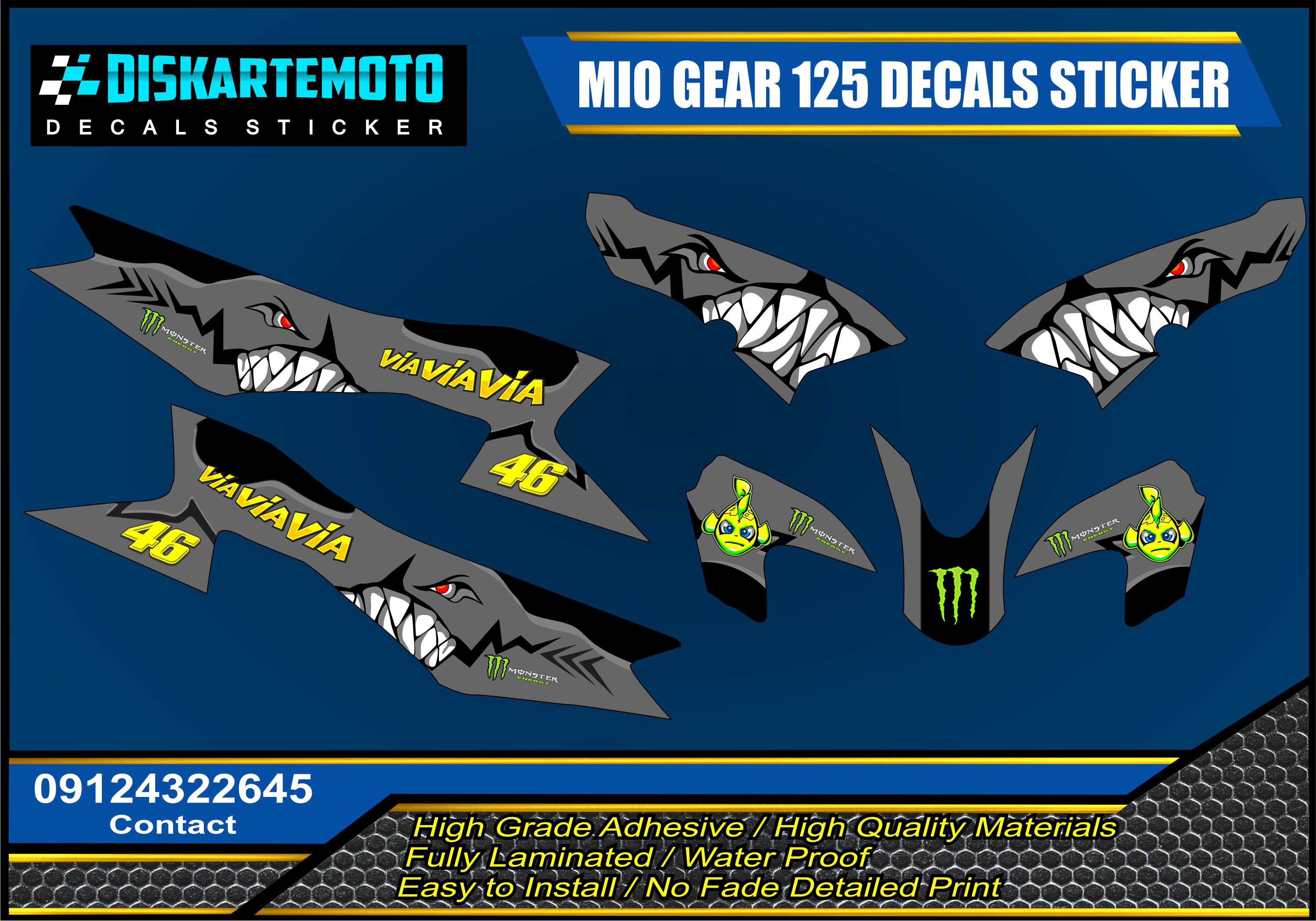 Mio Gear 125 Shark Grey Design Sticker Decals | Lazada PH