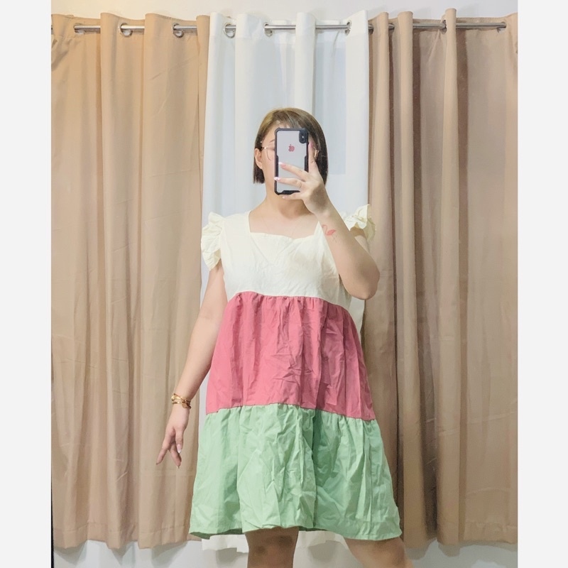 SCS PLUS SIZE PREMIUM RARE DRESS TRI COLOR SQUARENECK LINEN FOR ADULT ...