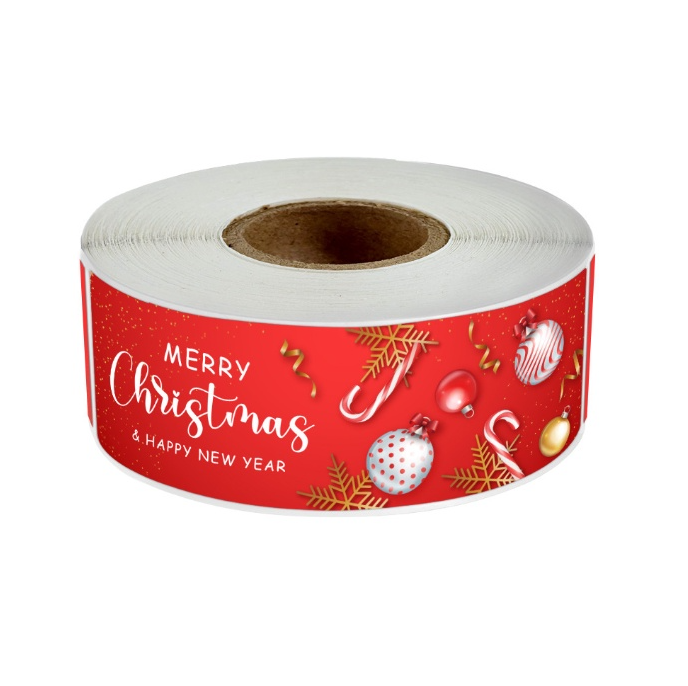 120 pcs/roll red roll Christmas long sticker gift box seal sticker ...