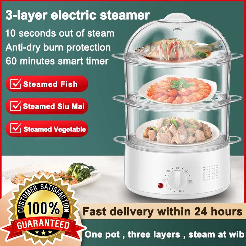 【factory outlet】 ♕ Electric steamer household 3-layer siu-mai siumai ...
