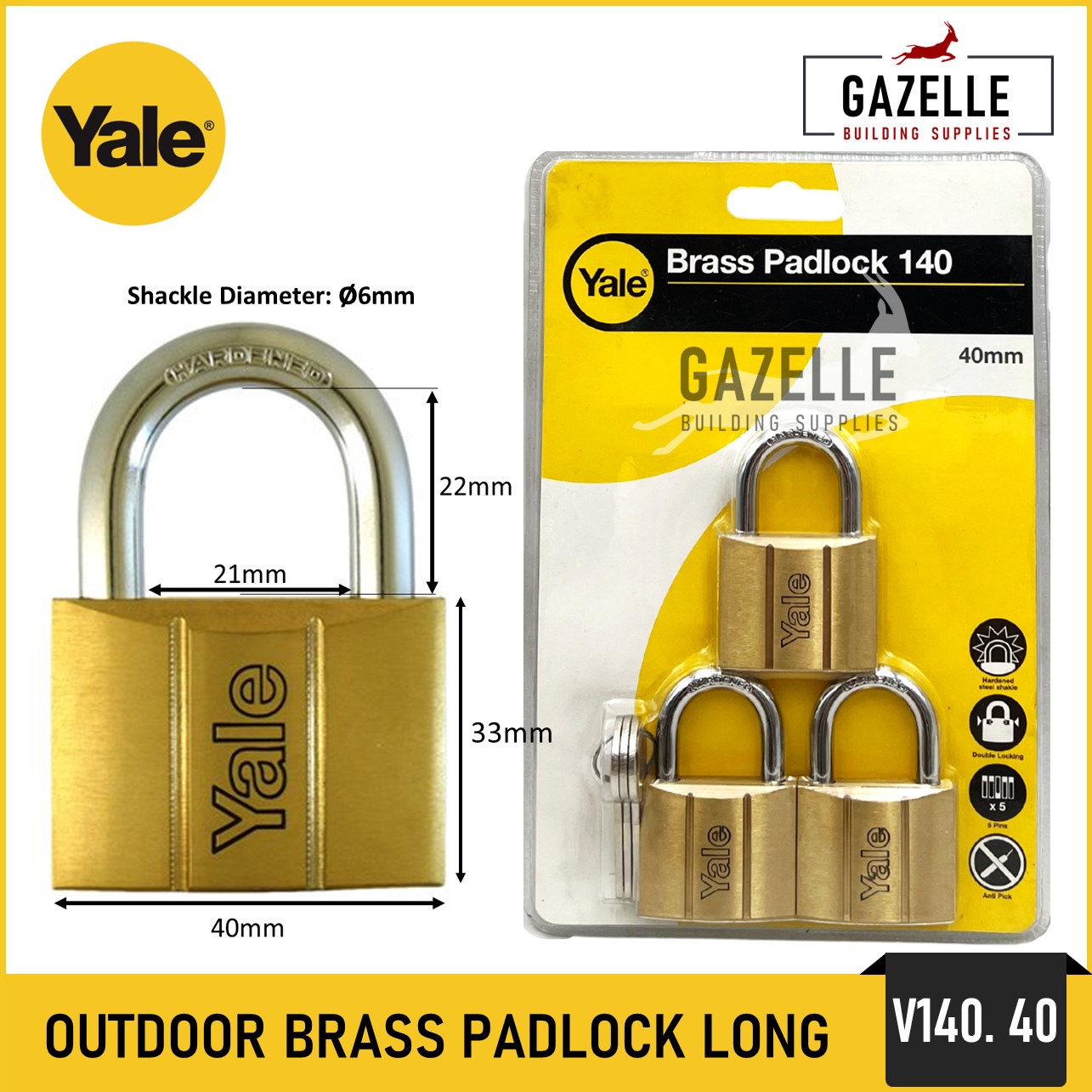 Yale V140 Outdoor Brass Heavy Duty 2 3 4 Pc Keyed Alike Padlocks w/ 3 ...