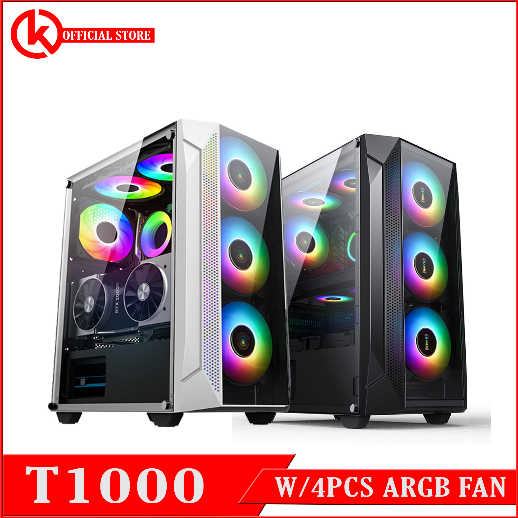KEYTECH T1000 CASE ONLY | T1000 W/4PCS ICE TOWER FANS MID TOWER GAMING ...