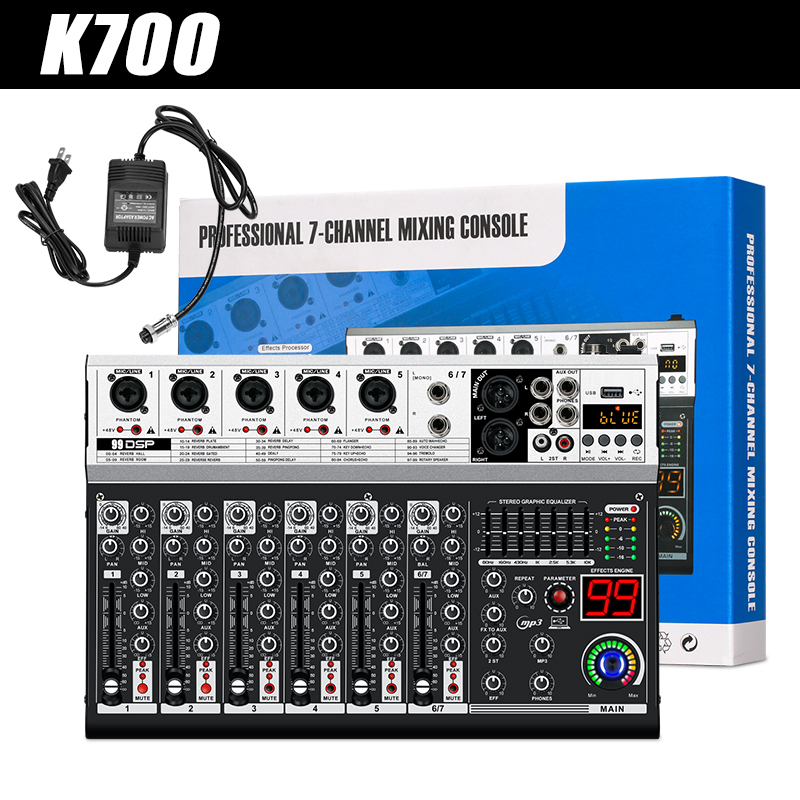 K700 Audio Mixer Professional 7 Channel equalizer 99 DSP Hybrid Effect ...
