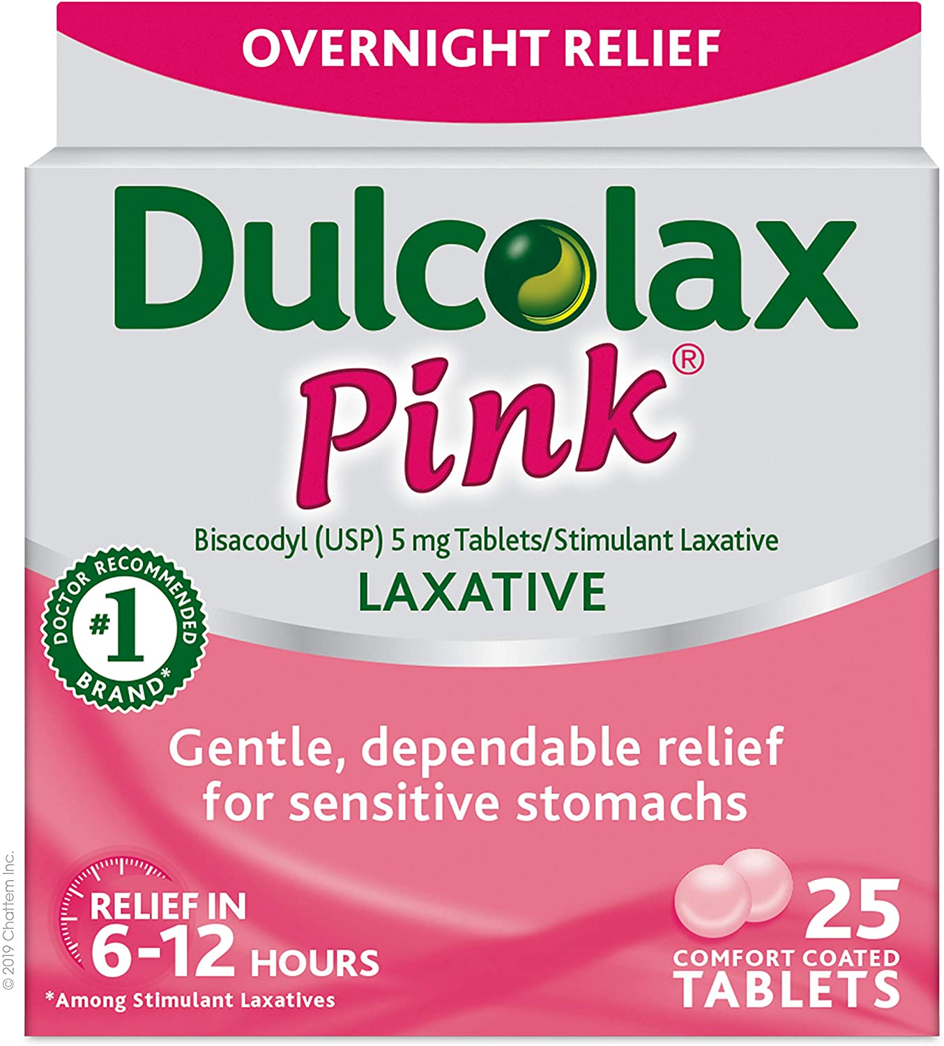 Dulcolax Pink Overnight Relief Laxative 5mg, 25 Comfort Coated Tablets ...