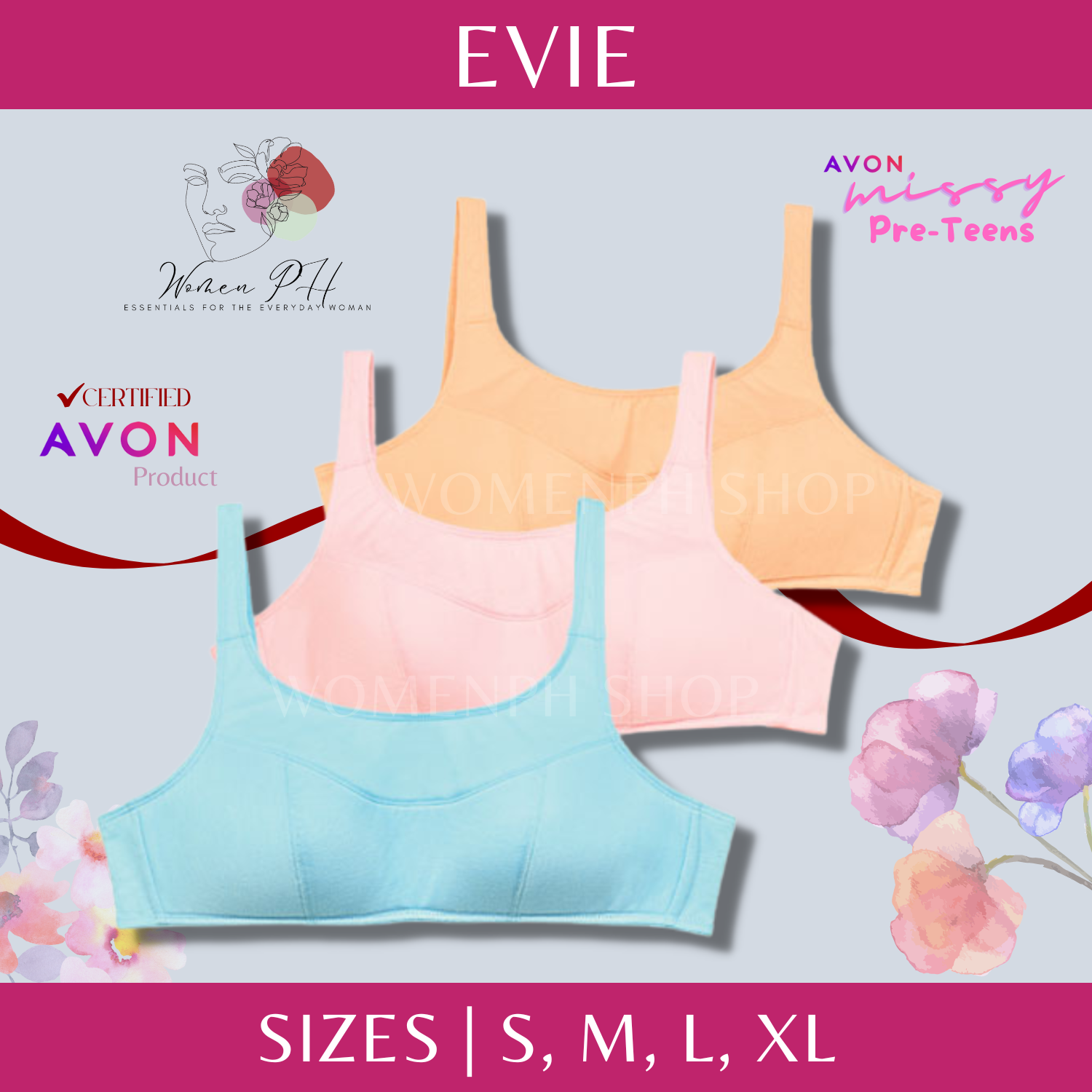 Avon Missy Bra Pre Teens, 3 PC Set Beginner's Bra, Avon Evie, Hope ...