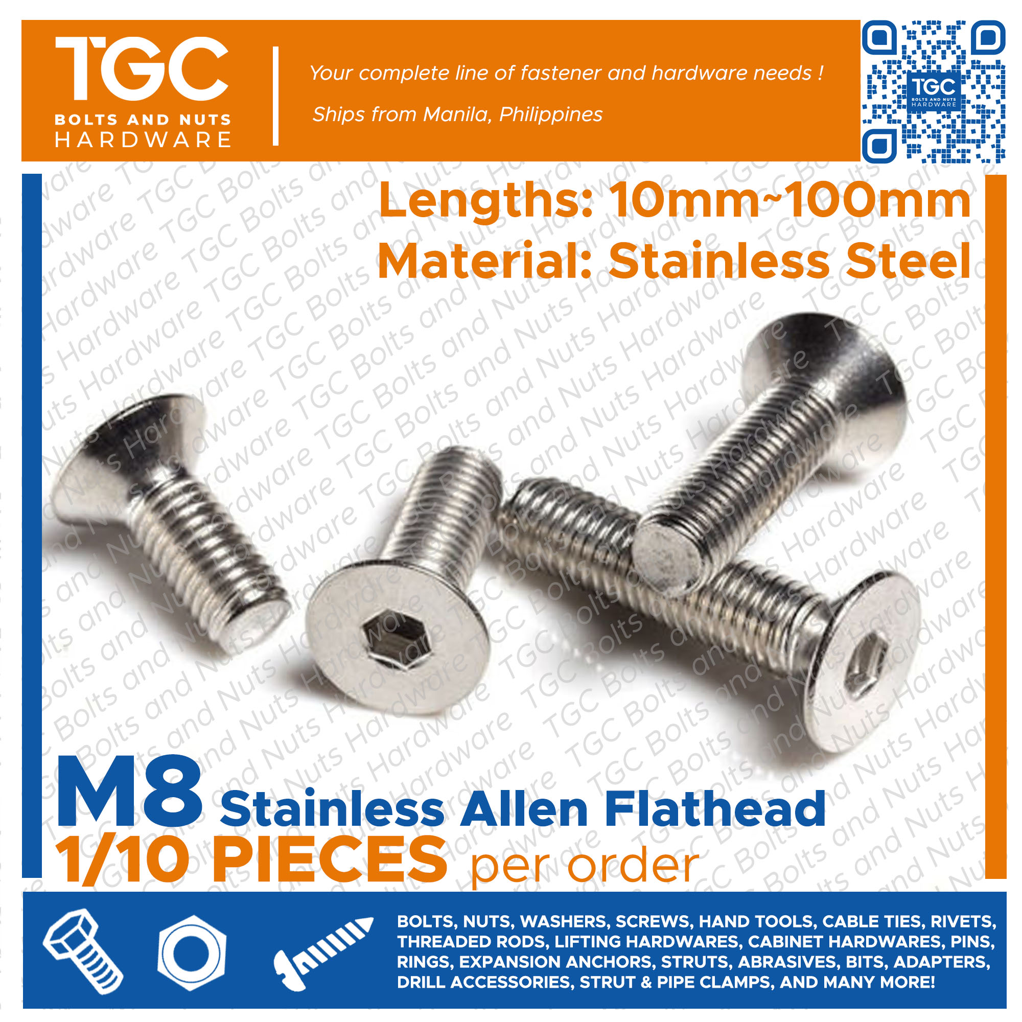TGC 1/10PCS SS Allen Flat M8 x 10~100 NC Stainless Countersunk Flathead ...