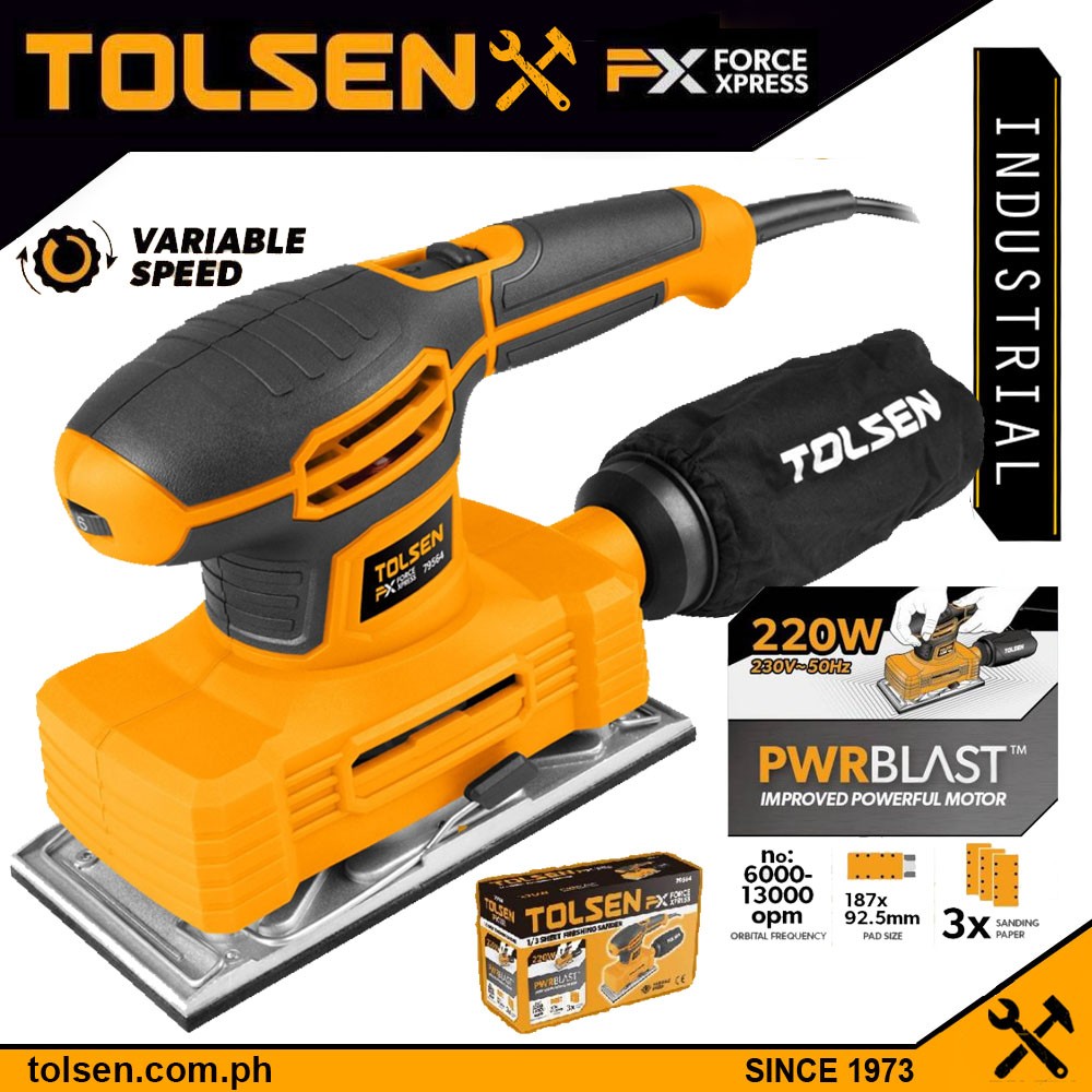 Tolsen Industrial 1/3" Sheet Finishing Sander w/ 3 Free Sanding Pad ...