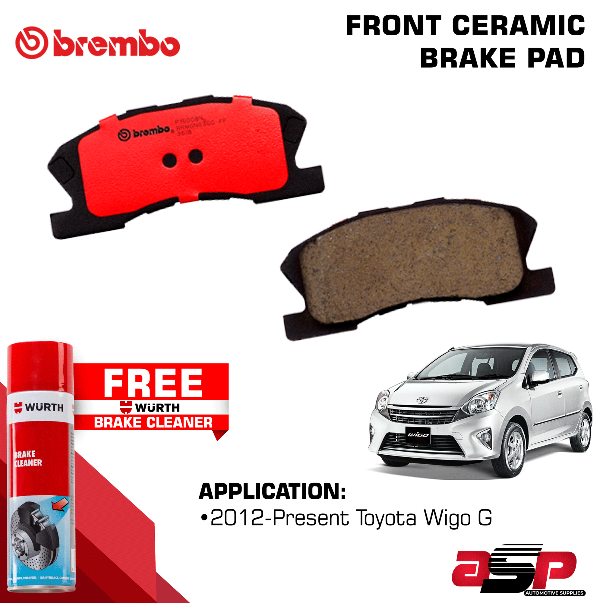 Brembo P16008N Ceramic Front Brake Pads for 2012-Present Toyota Wigo G ...