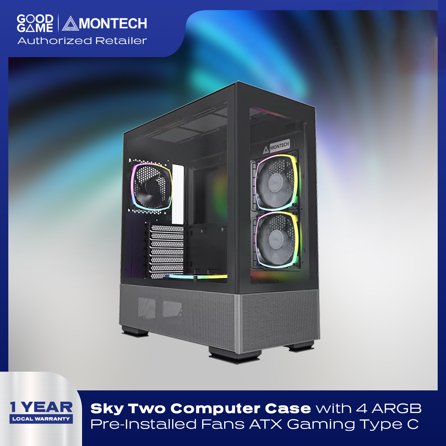 Montech Sky Two Computer Case w/ 4 ARGB Pre-Installed Fans ATX Gaming ...