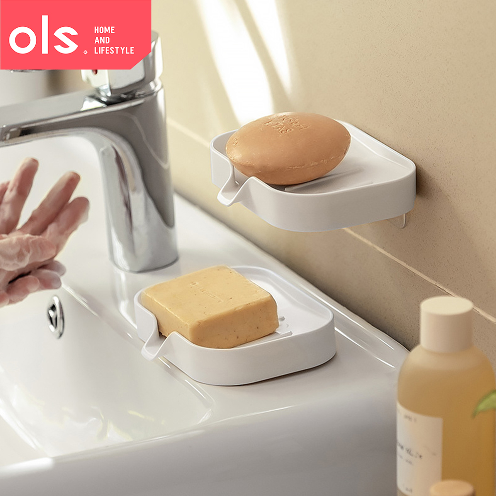 OLS Wall-mounted Bar Soap Sponge Holder Drain Bar Soap Plastic Storage ...