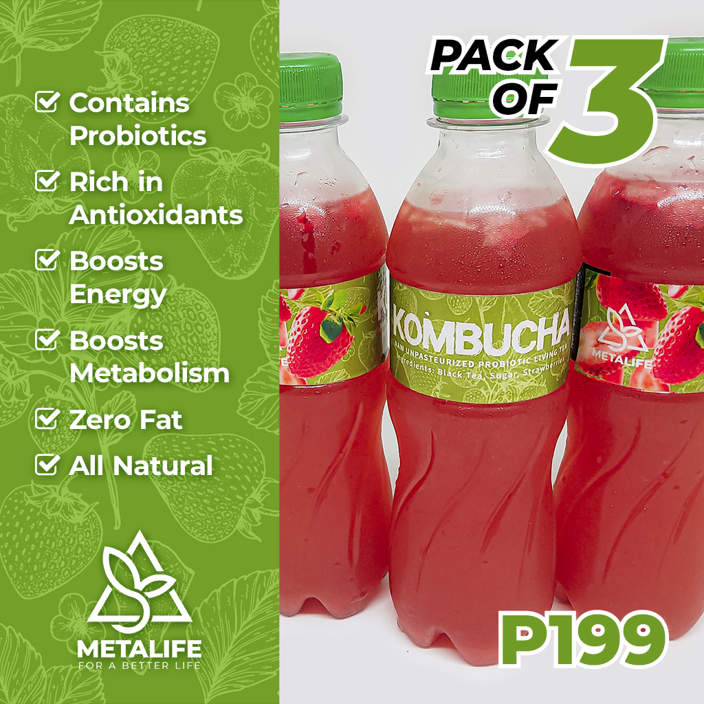 MetaLife Kombucha/ KOMBUCHA TEA/ Strawberry flavor/ FERMENTED BLACK TEA ...