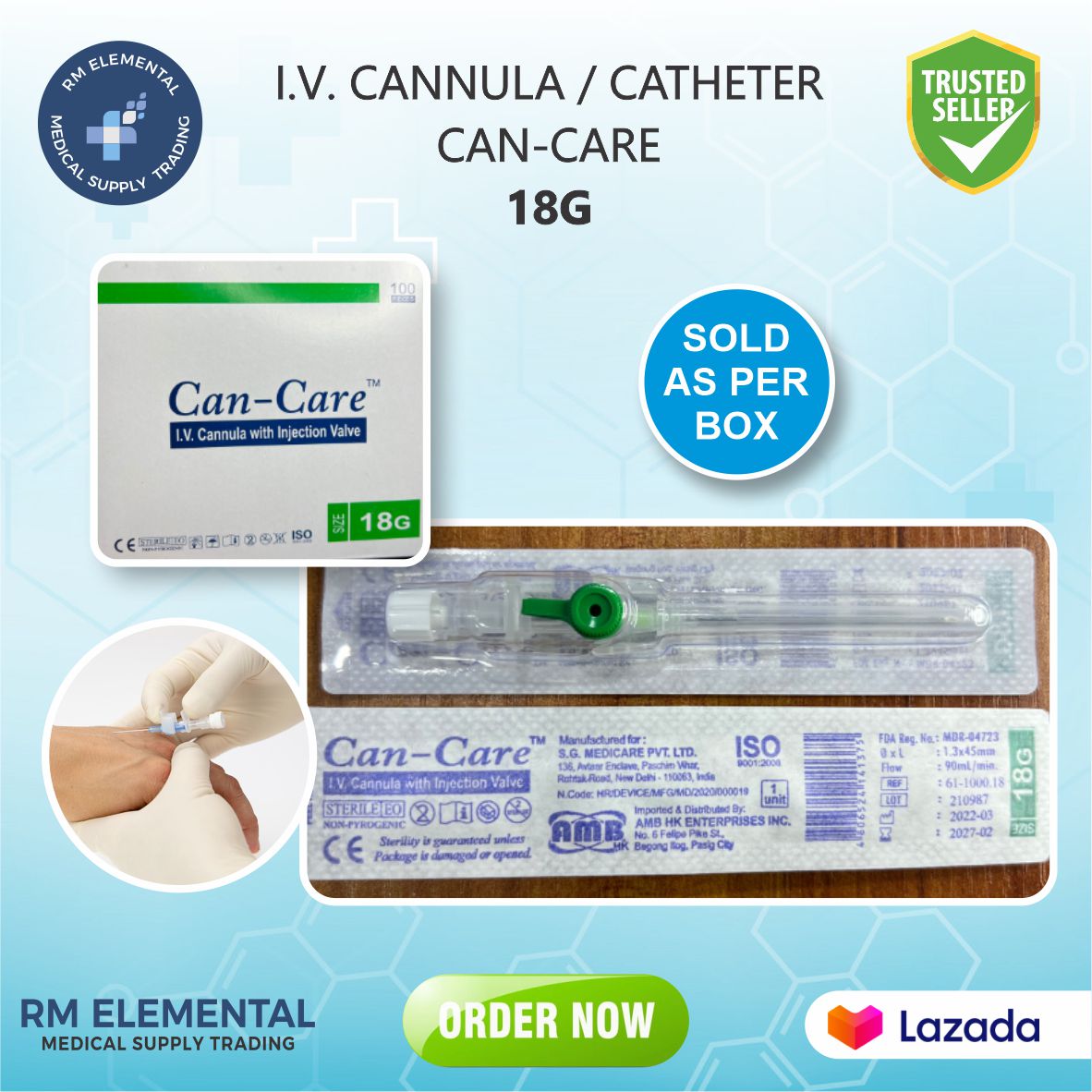 IV Cannula PER BOX / Catheter Can-Care ( 18G 20G 22G 24G 26G ) SOLD PER ...