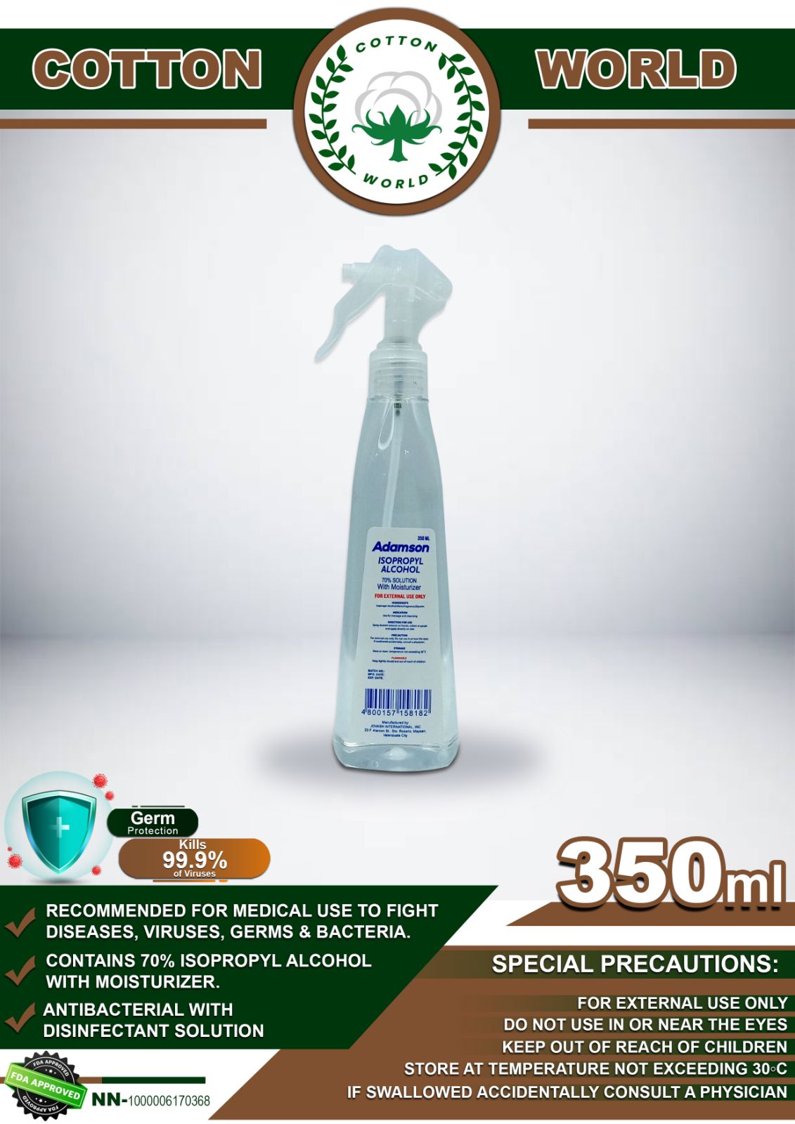 Adamson 350 Ml 70% Isopropyl Alcohol | Lazada PH