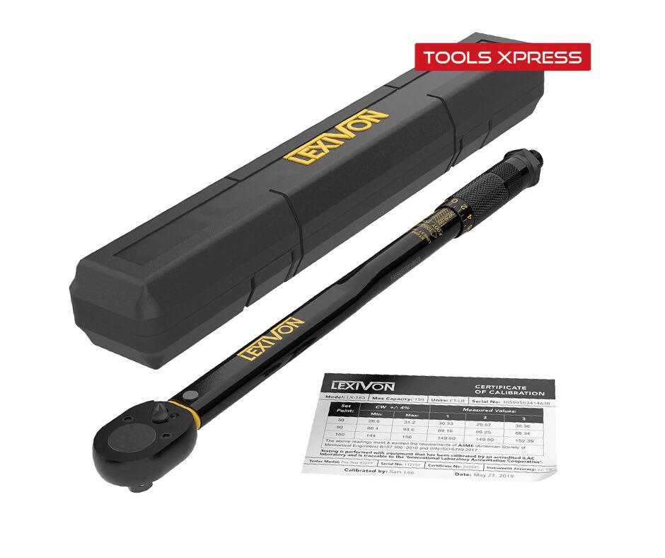 LEXIVON Torque Wrench 1/2 inch Drive Click 10-150 ft-lb / 13.6-203.5 Nm ...