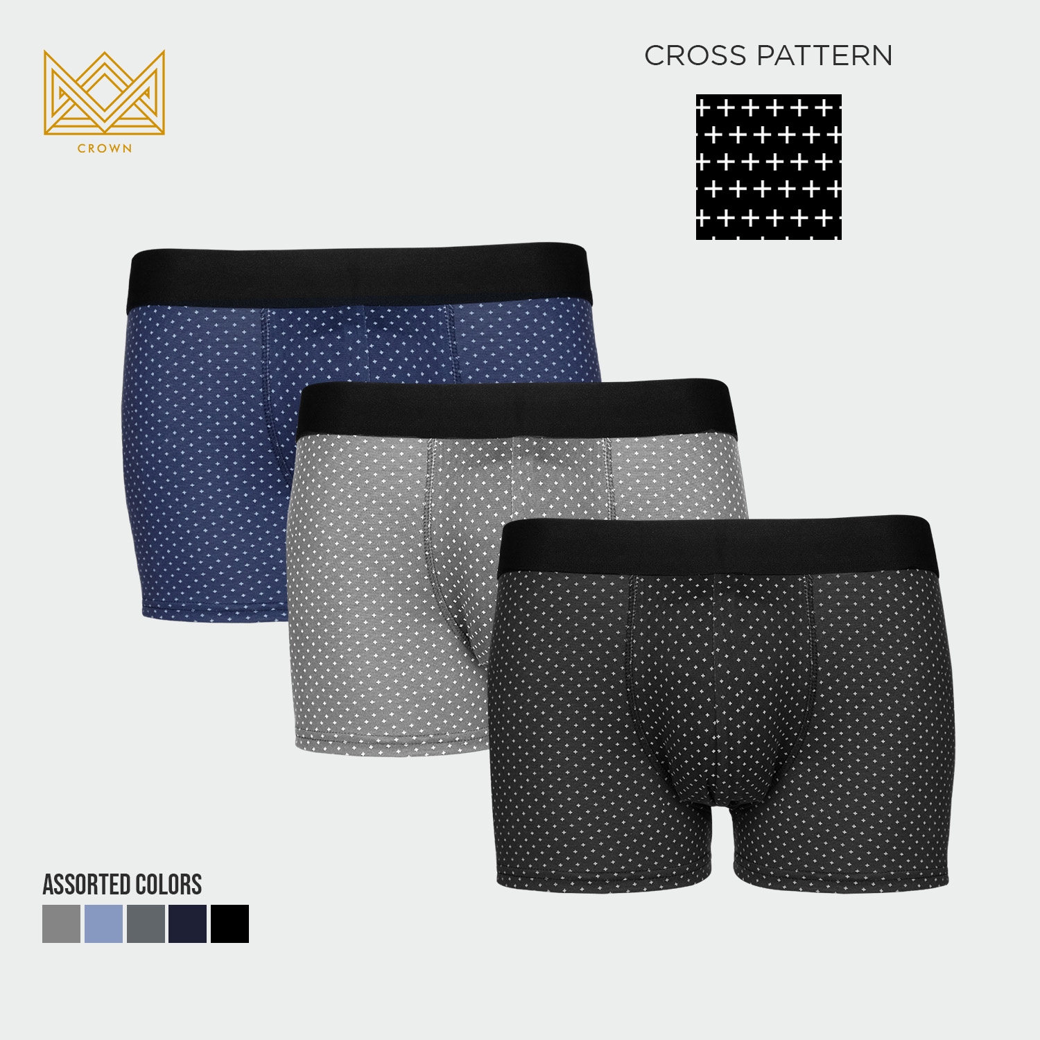 Crown Printed Boxer Brief for Men Set of 3 Assorted Colors Garterized ...