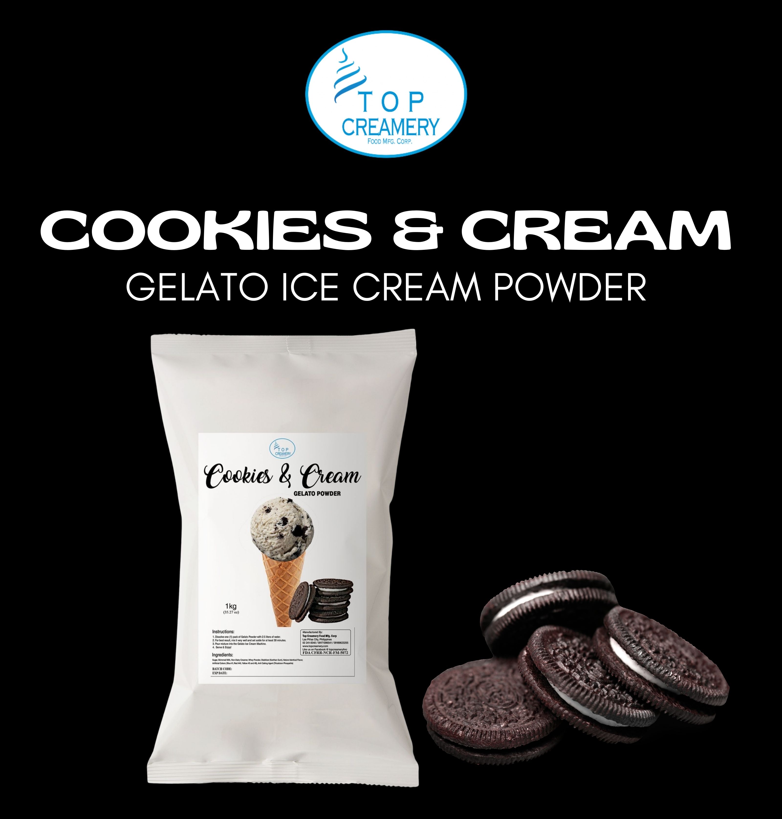TopCreamery Cookies & Cream Gelato Powder 1kg | Lazada PH