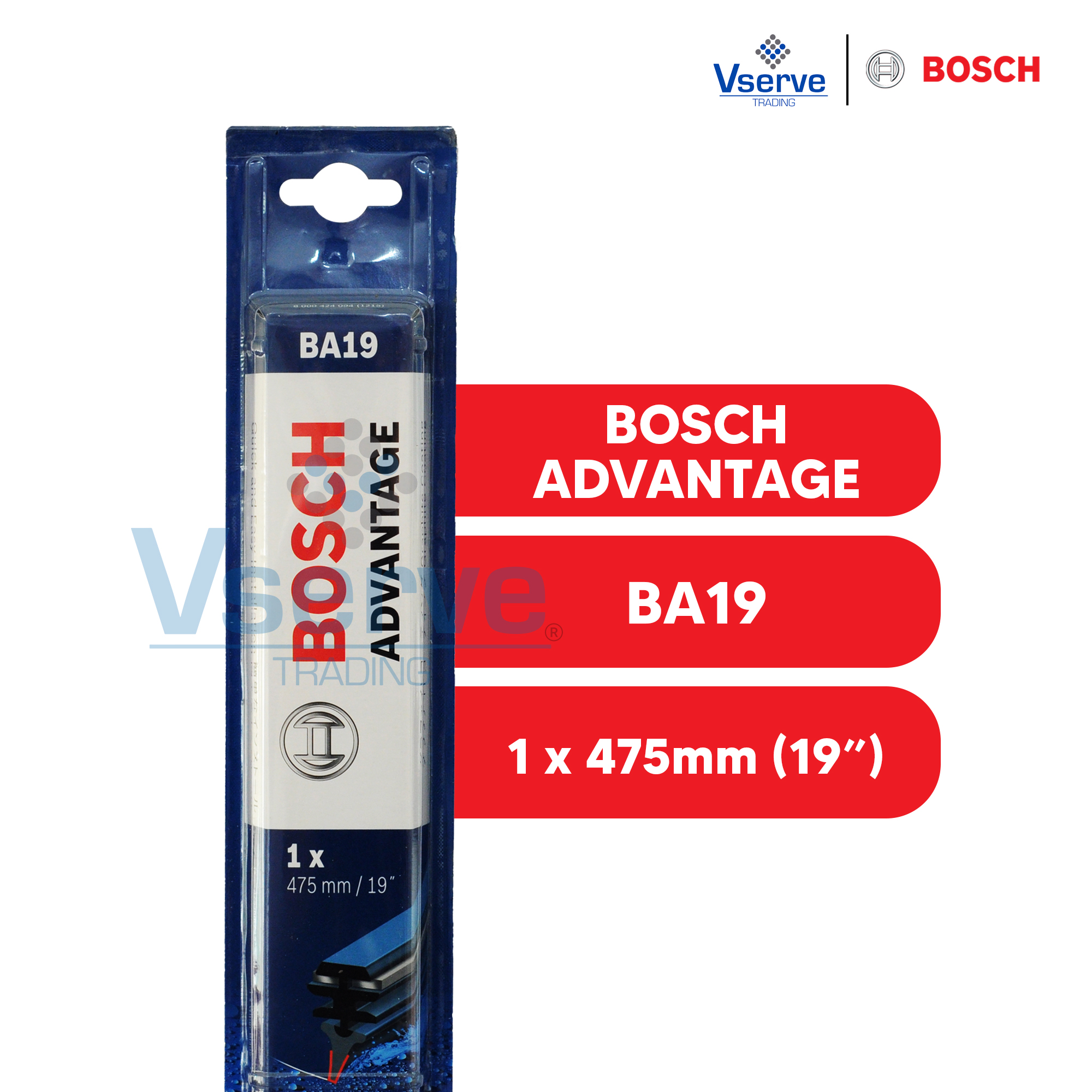 Bosch Advantage Conventional Car Wiper Blades 19" (inches) (BA19 ...