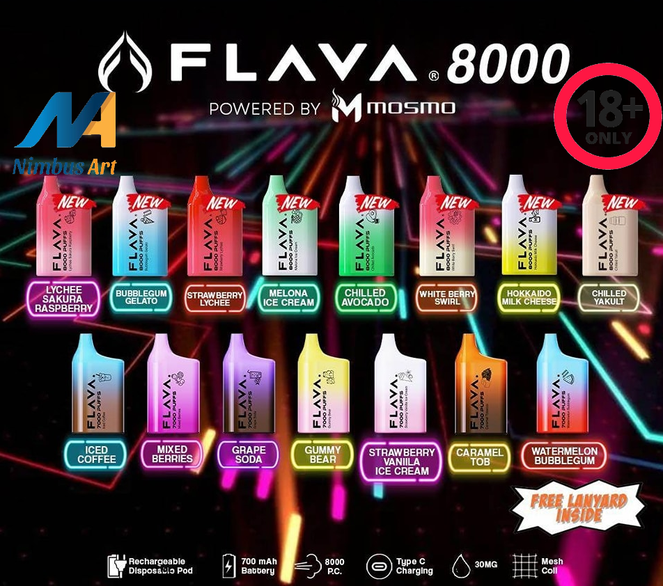 FLAVA x MOSMO 8000PUFFS DISPO POD 700MAH MESH COIL (FREE LANYARD ...