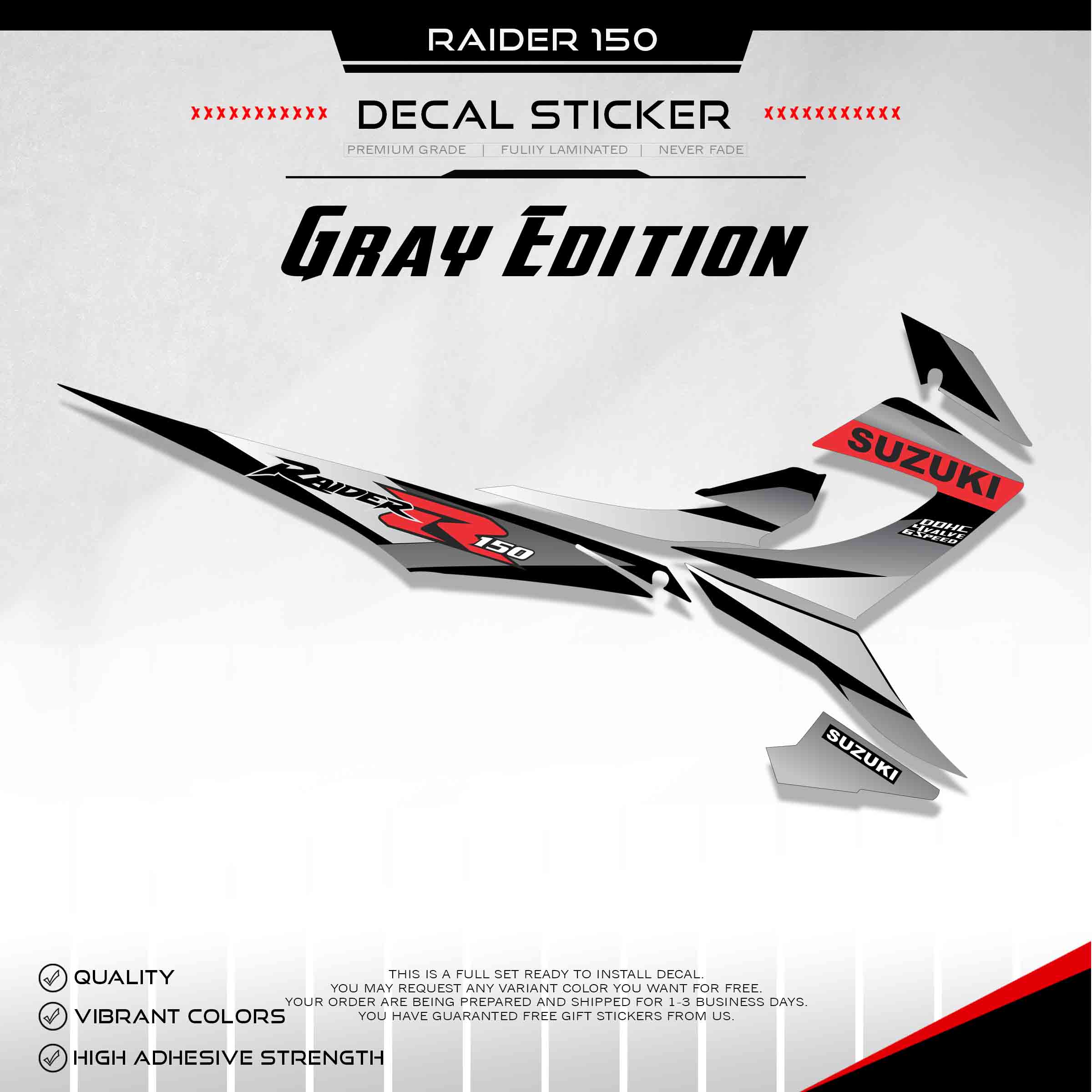 Suzuki Raider 150 Decals - ( Fully Laminated - Gloss Vinyl high grade ...