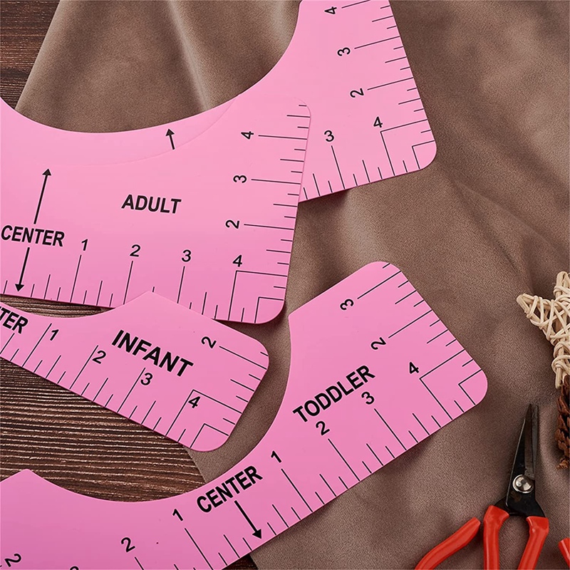 4 PCS Pink T-Shirt Ruler Guide Multifunction Alignment Ruler Tool Set ...
