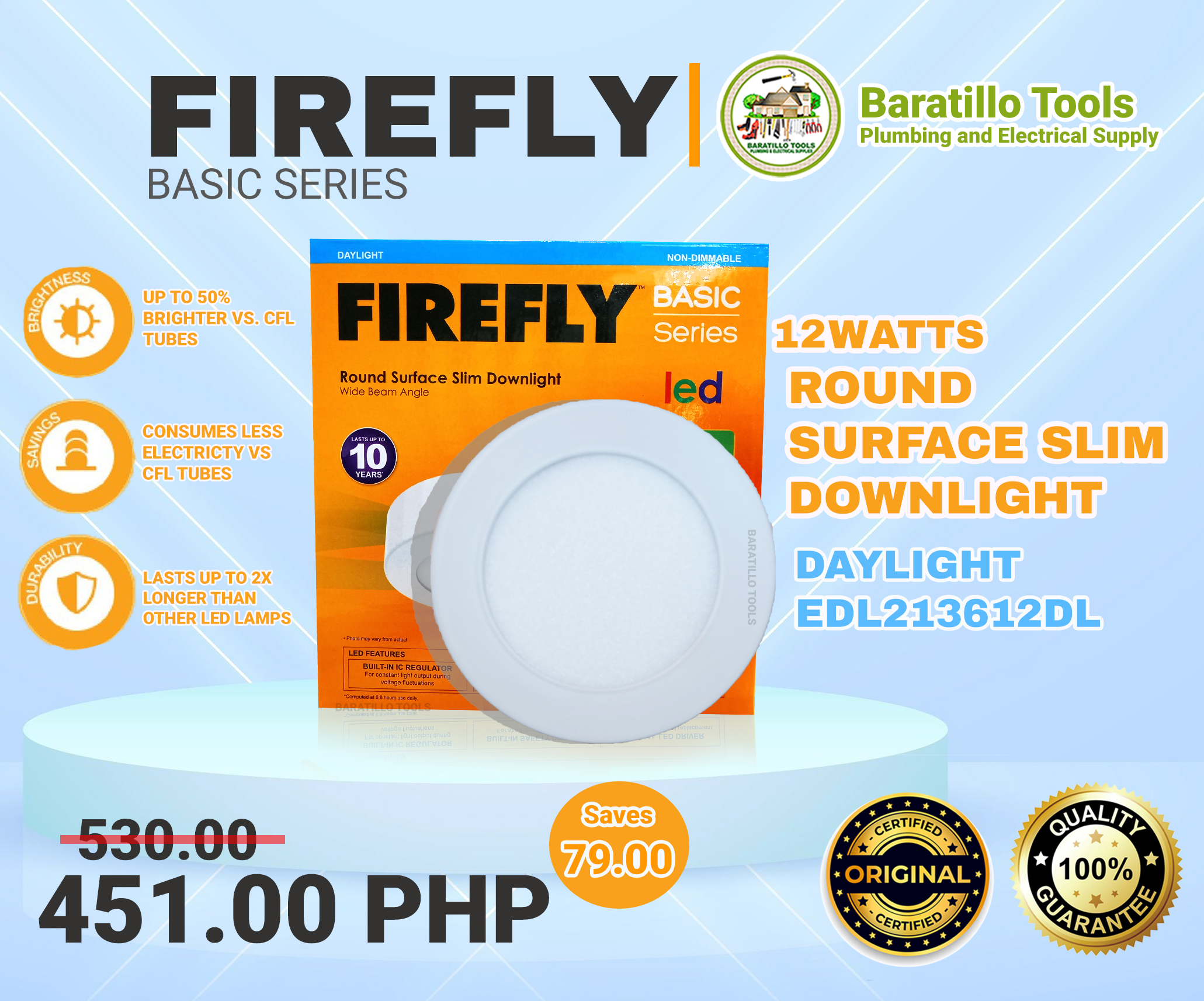 FIREFLY Round Surface Slim Downlight Wide Beam Angle 6W & 12W | Lazada PH