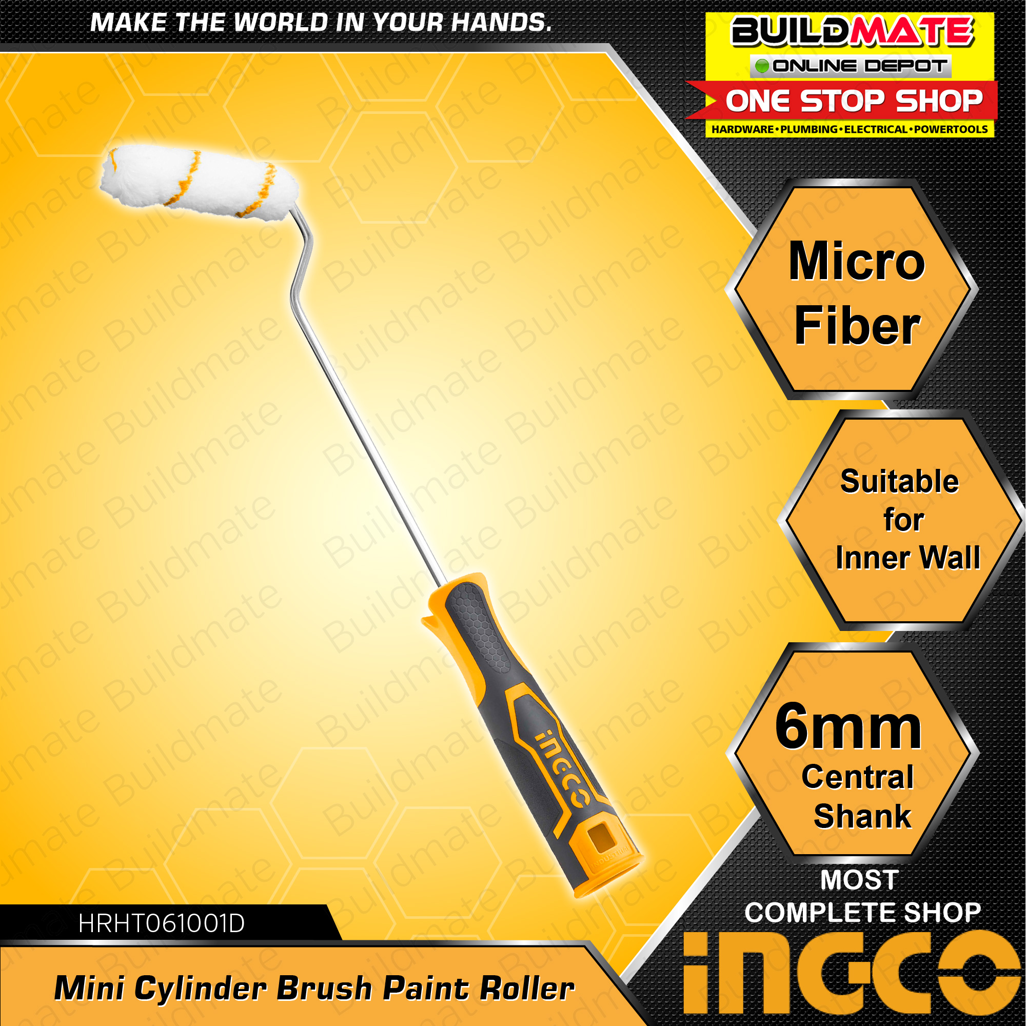 BUILDMATE Ingco Mini Acrylic Cylinder Baby Roller Paint Brush 4" Inches ...