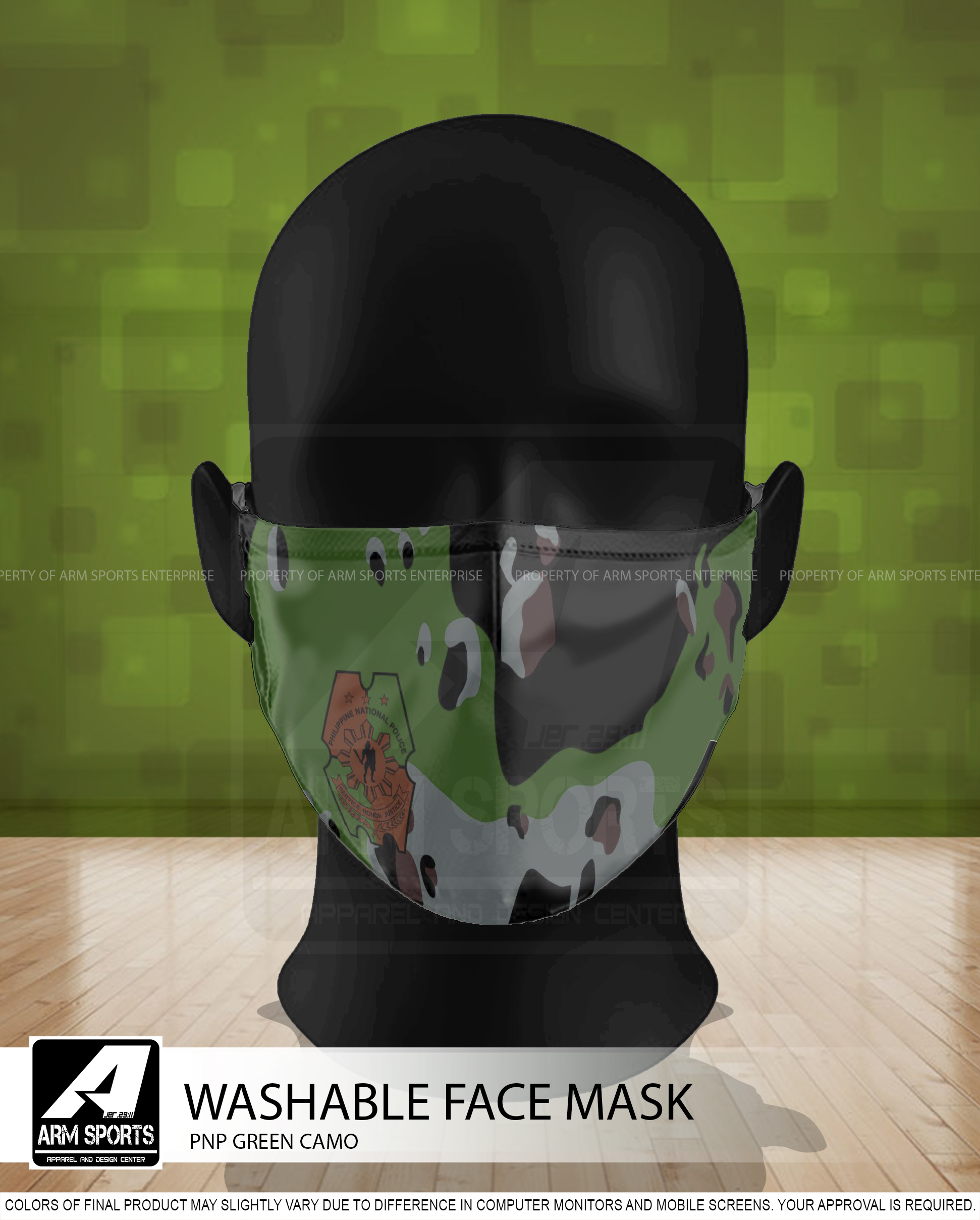 FULL SUBLIMATION WASHABLE FACE MASK (anti-droplet) PNP CAMP GREEN WF ...