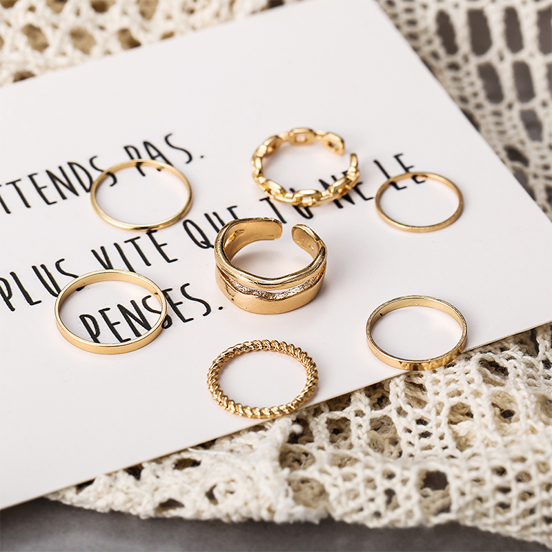 🔥 7Pcs/set Gold Chain Rings Latest Model Korean Retro Style 17Km for ...