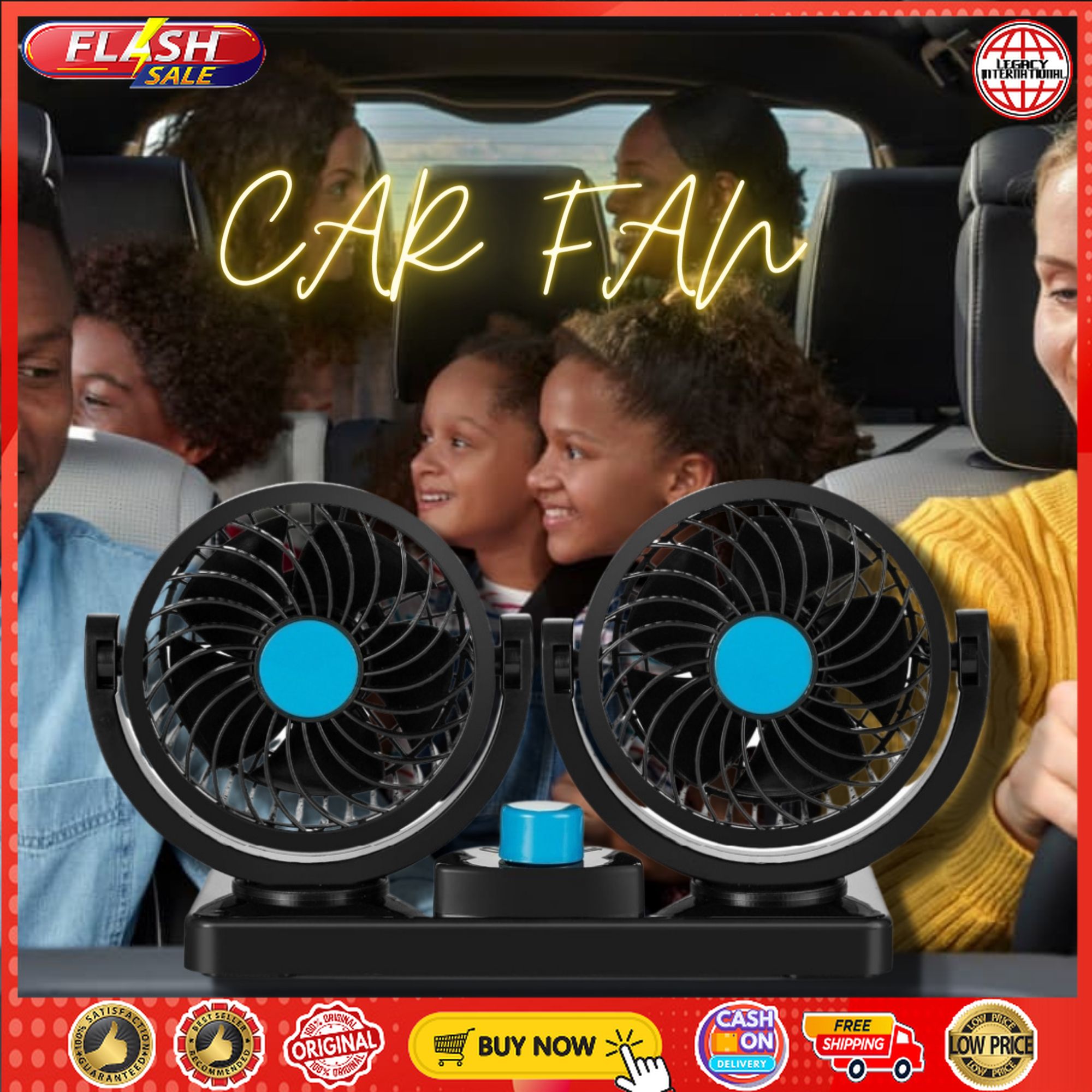 ORIGINAL 12V/24V Double head fan Car Dual Head Fan Portable Electric ...